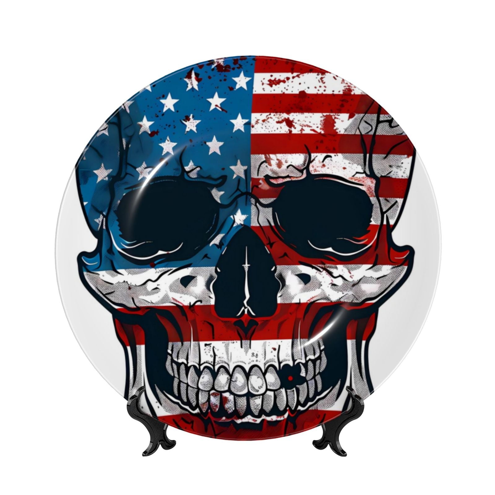 Yiaed American Flag Skull Print Bone China Decorative Plate Ceramic ...
