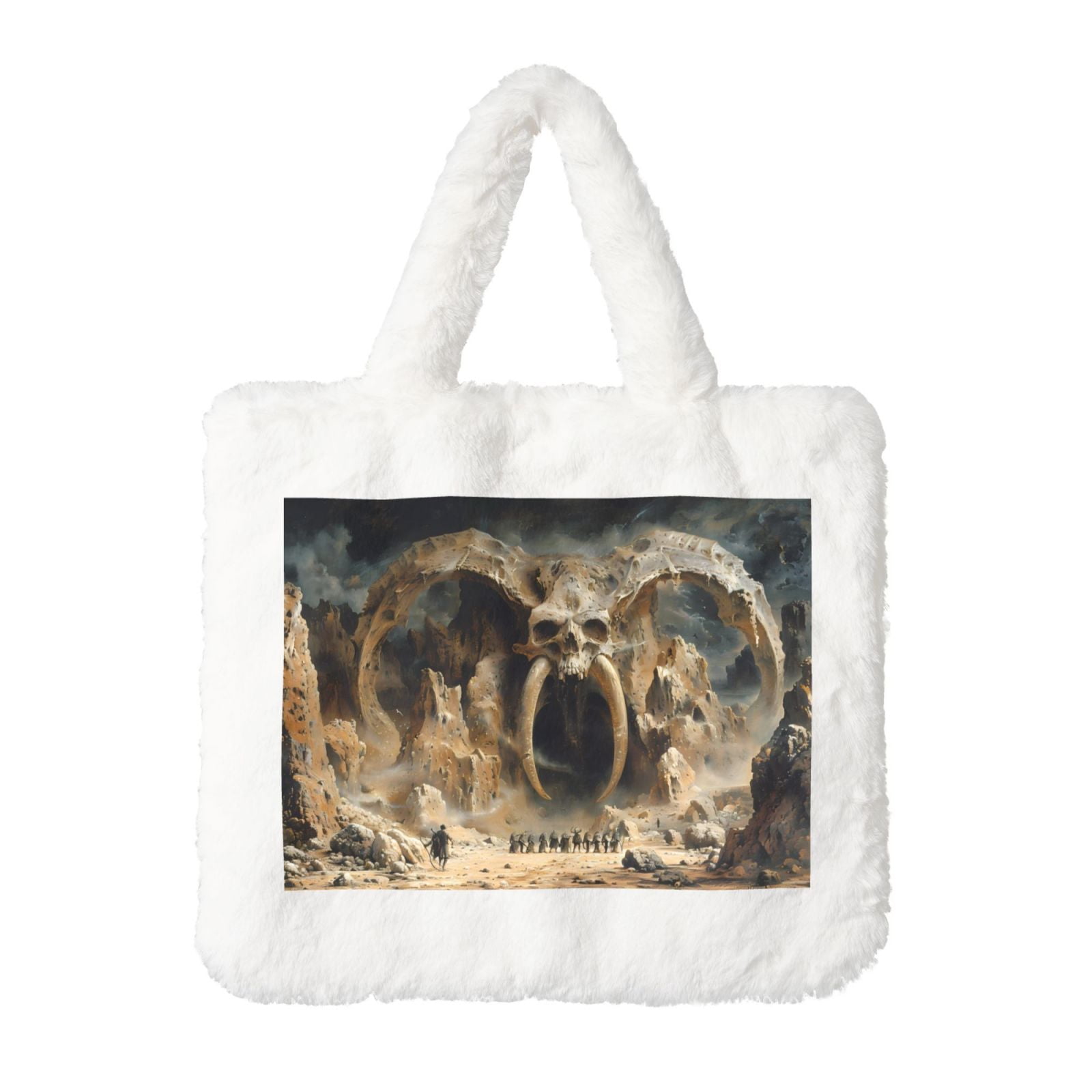 Yiaed Ancient Skull Cave Landscape Print Fluffy Shoulder Bag Plush Bags ...
