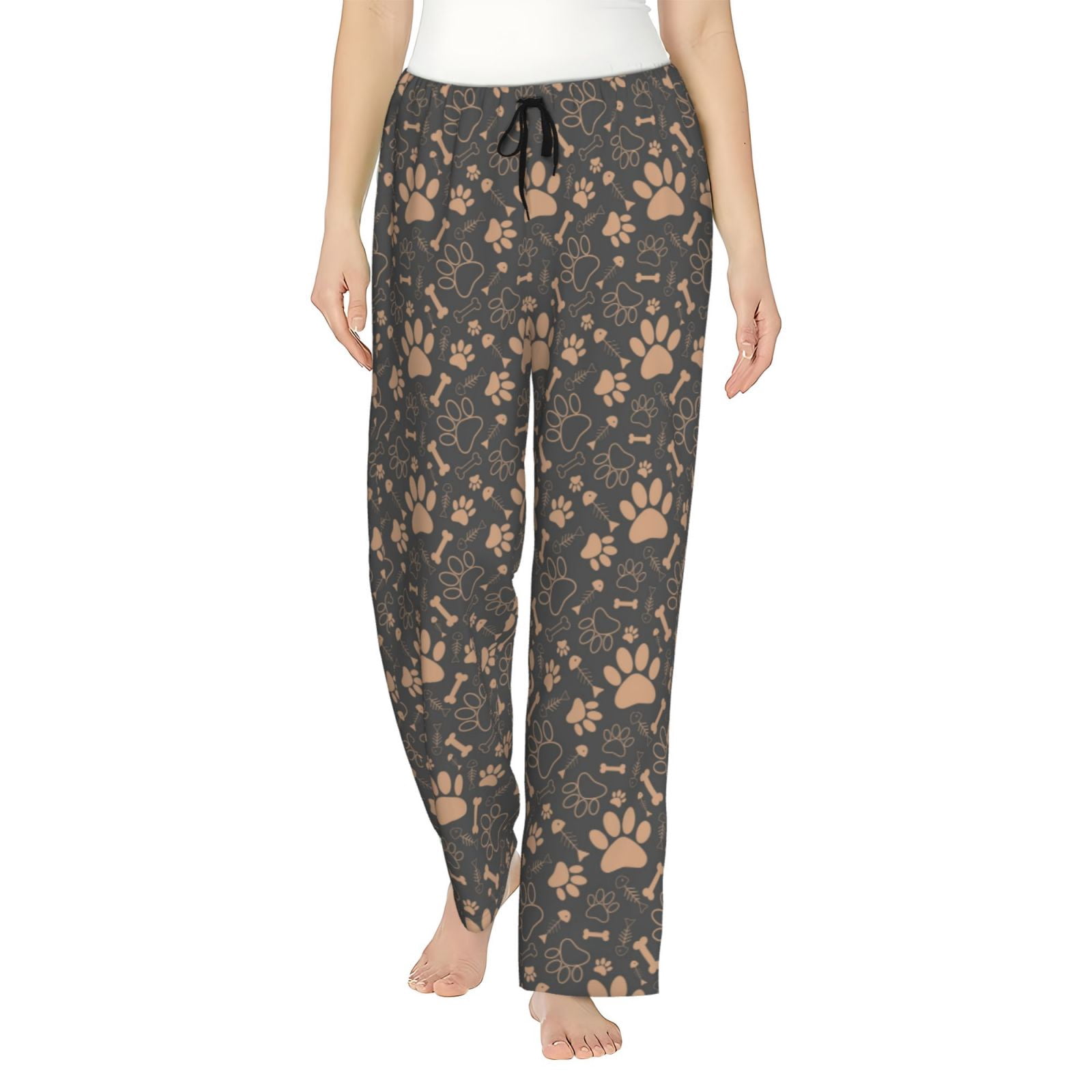 Yiaed Animal Paw Print Womens Lounge Pants, Loose PJ Bottoms, Long ...