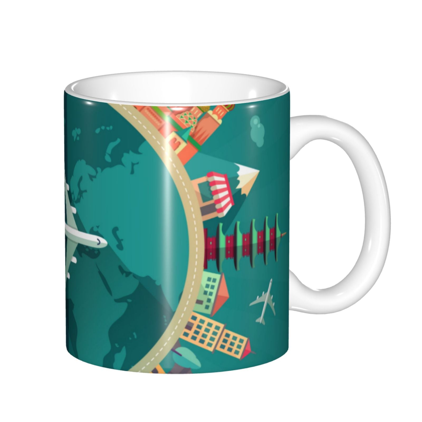 Yiaed Around The Planet Print Ceramics Coffee,Large Handle Design,Extra ...