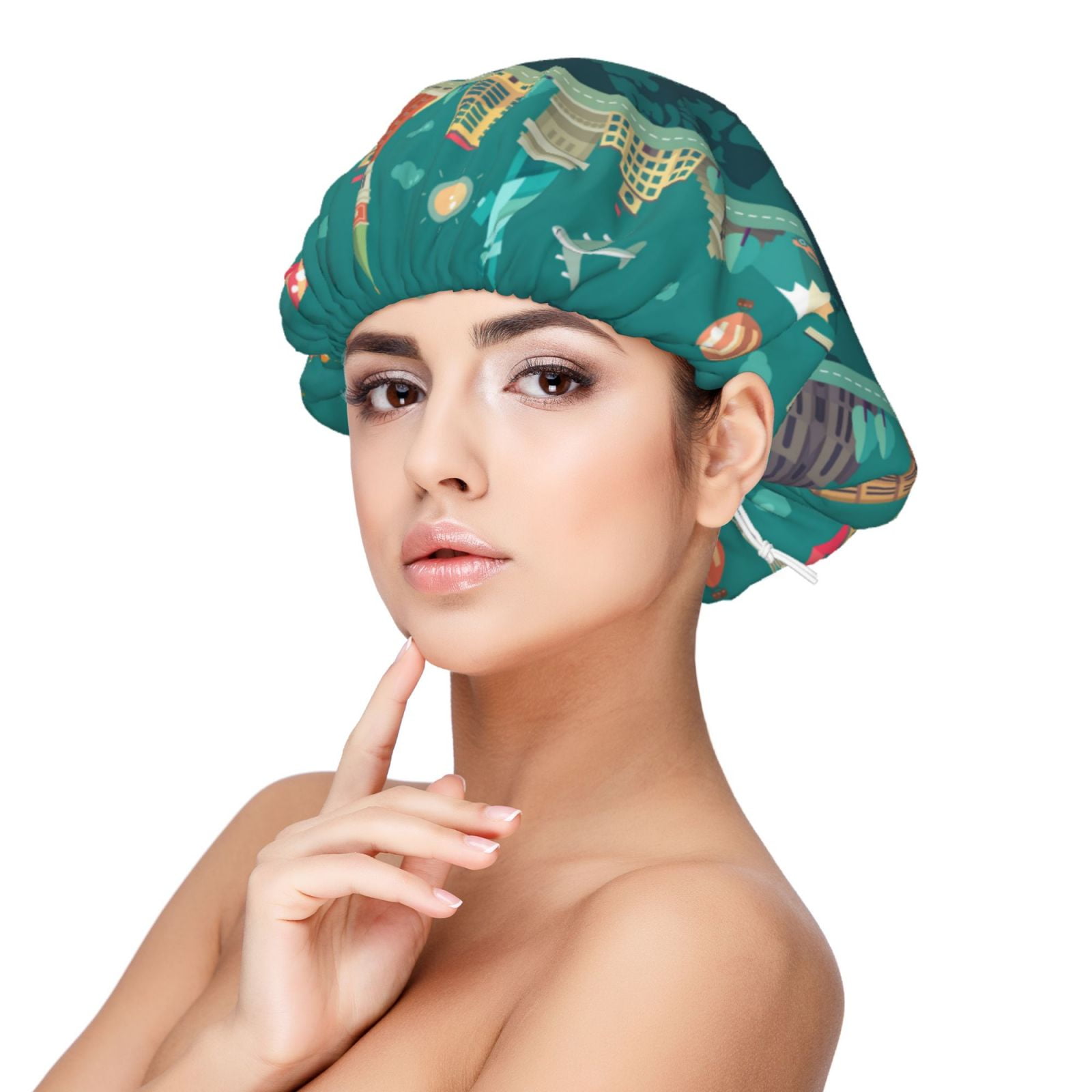 Yiaed Around The Planet Print Satin Bonnet Silk Bonnet Hair Bonnet for ...