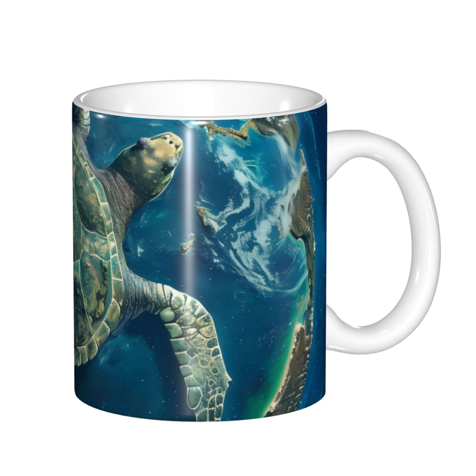 Yiaed Artistic Turtle Earth Print Ceramics Coffee,Large Handle Design ...