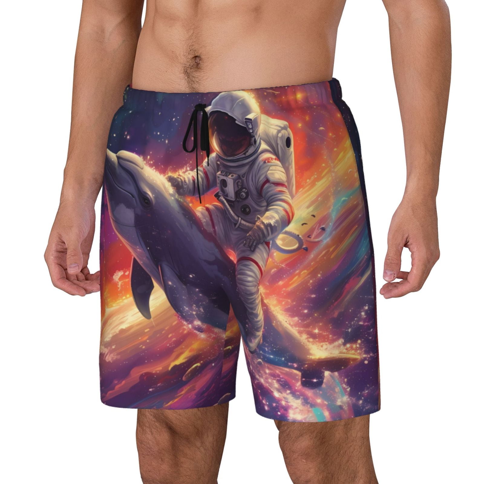 Yiaed Astronaut Dolphin Print Mens Swim Trunks Bathing Suit Compression ...