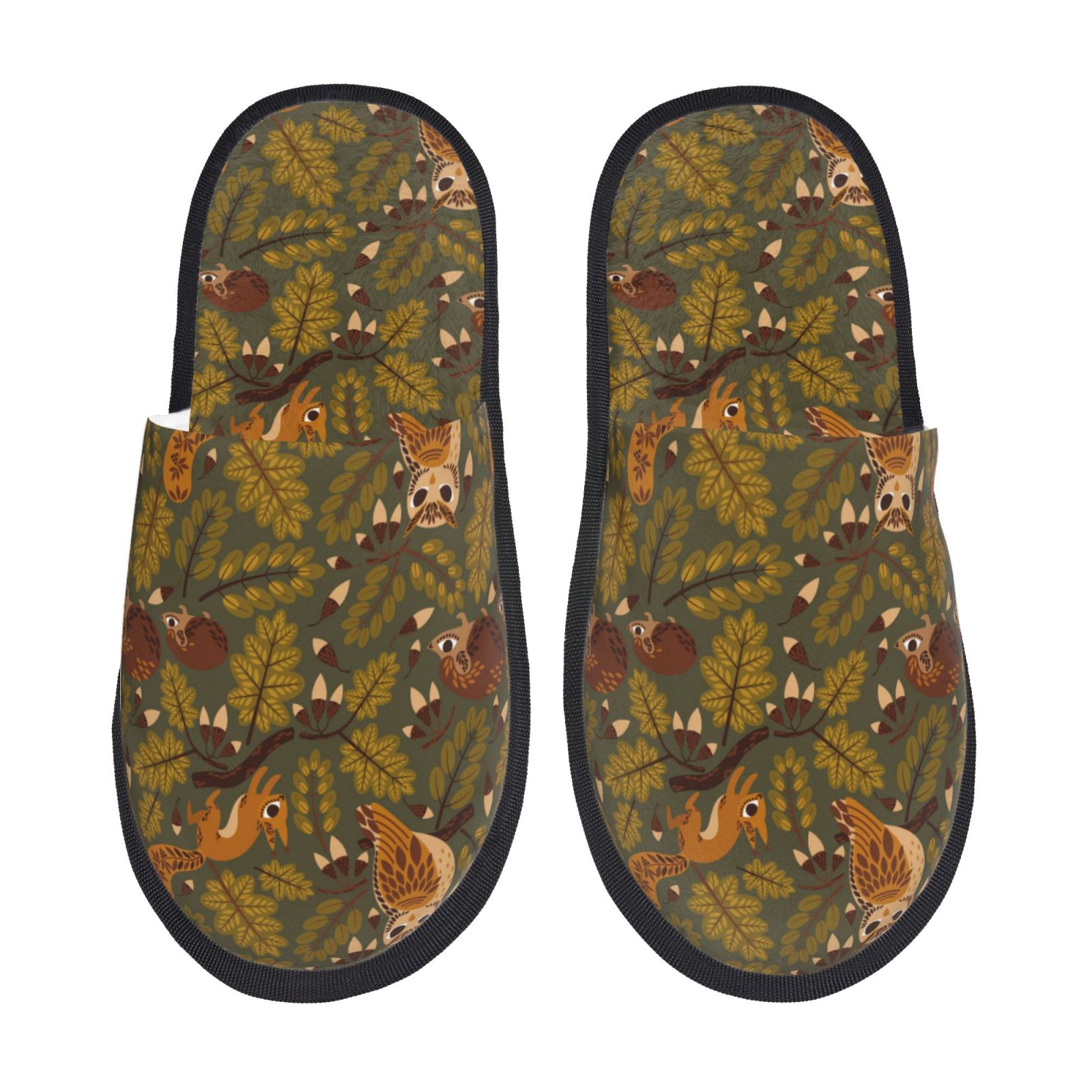 Yiaed Autumn Leaves Owl Squirrel Print Unisex House Slippers, Slip on ...