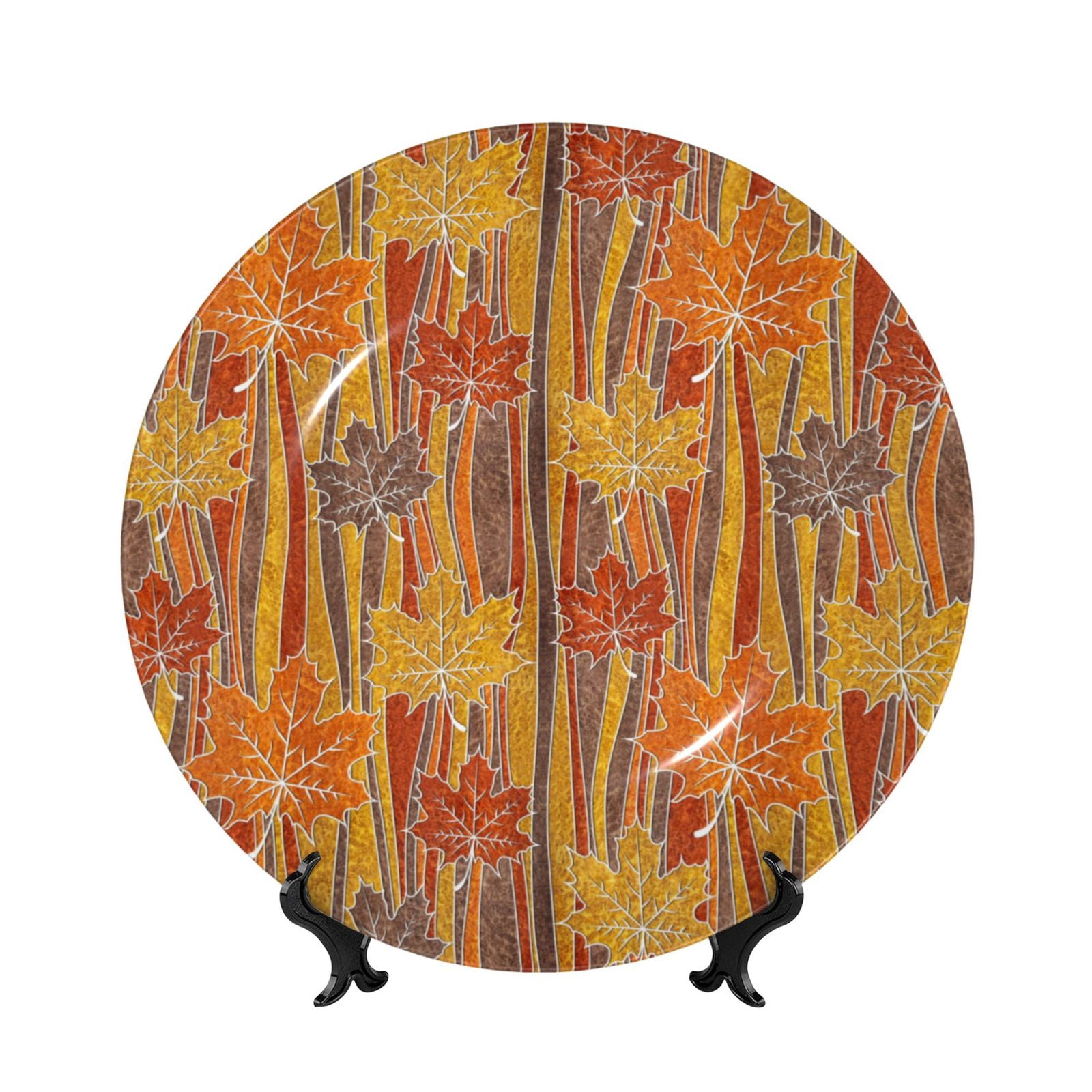 Yiaed Autumn Maple Leaf Stripes Print Bone China Decorative Plate ...