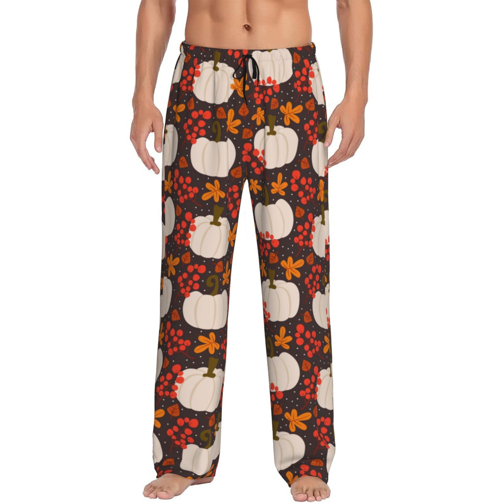 Yiaed Autumn White Pumpkin Print Men's Lounge Pants, Loose PJ Bottoms ...