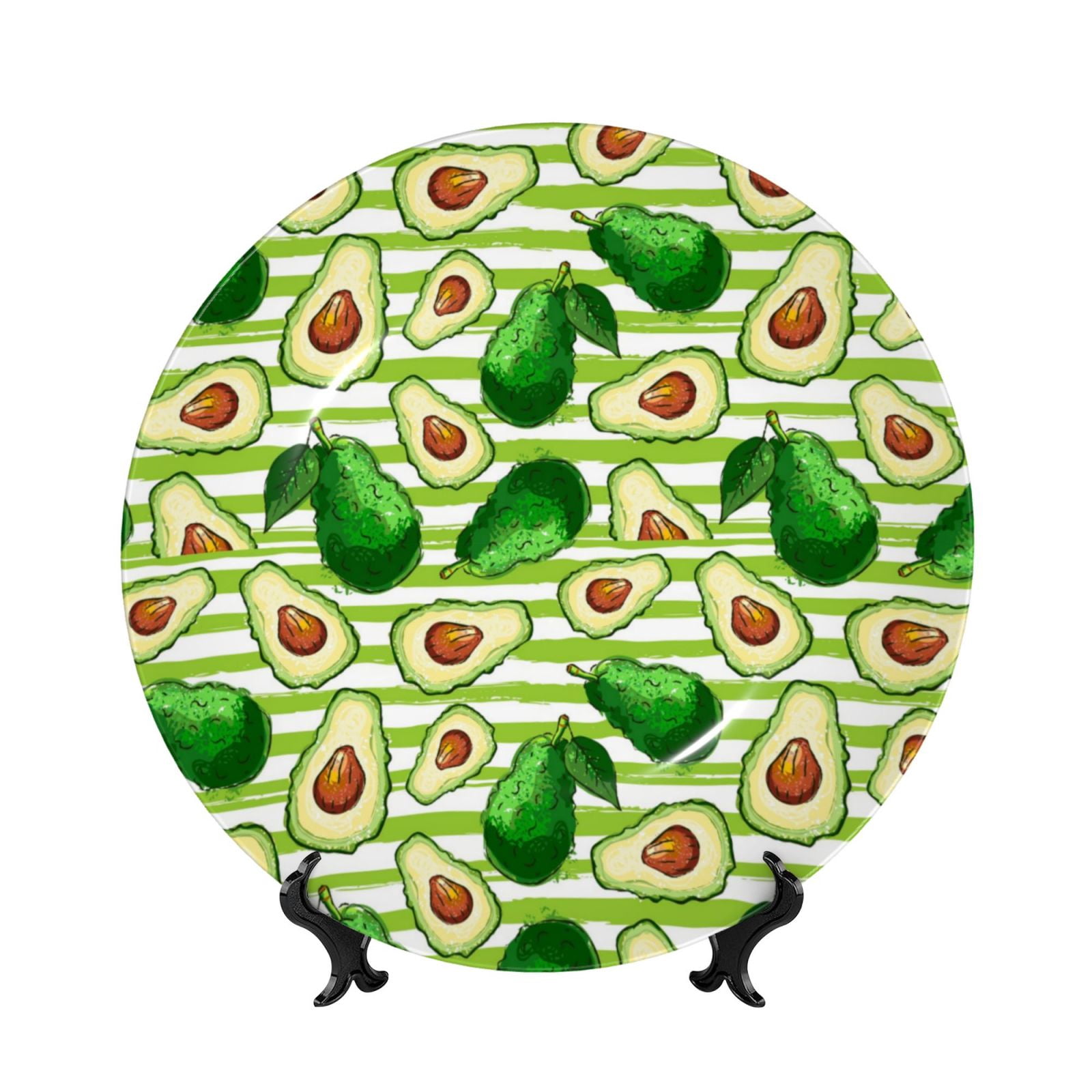 Yiaed Avocado Green Striped Print Bone China Decorative Plate Ceramic ...