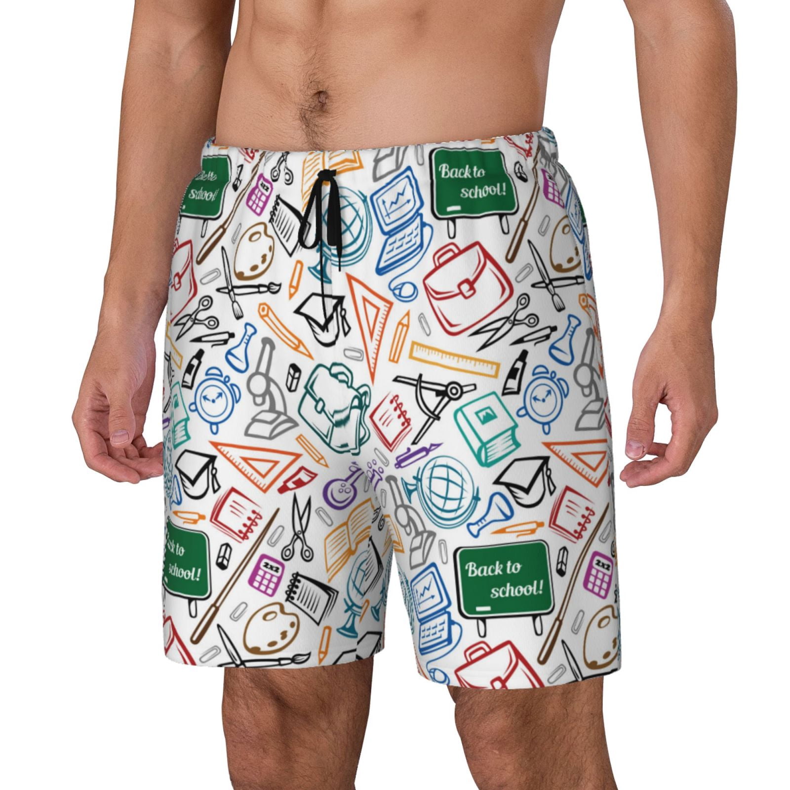 Yiaed Back To School Print Mens Swim Trunks Bathing Suit Compression ...