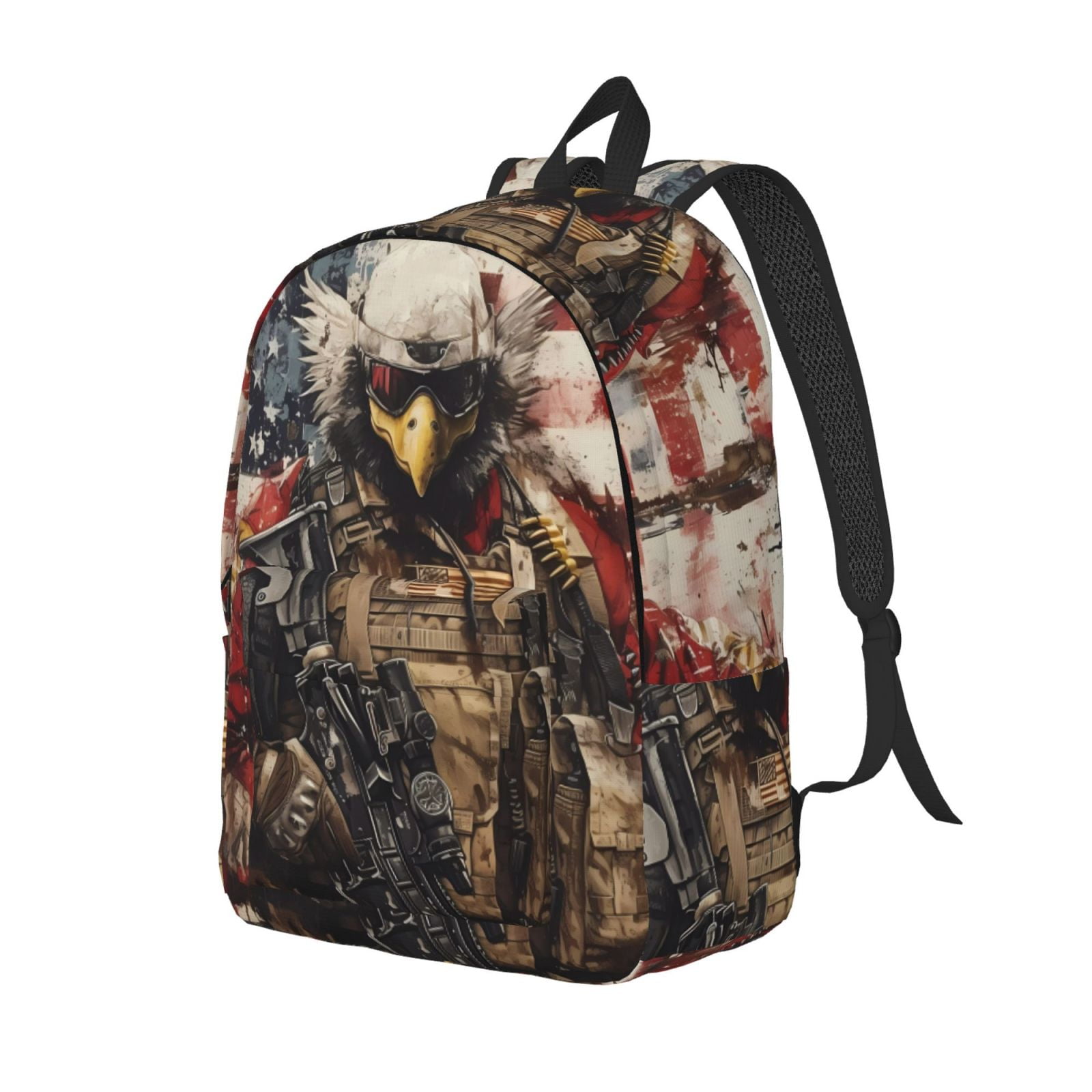 Yiaed Bald Eagle Soldier Print Print Laptop Backpack Travel Canvas ...