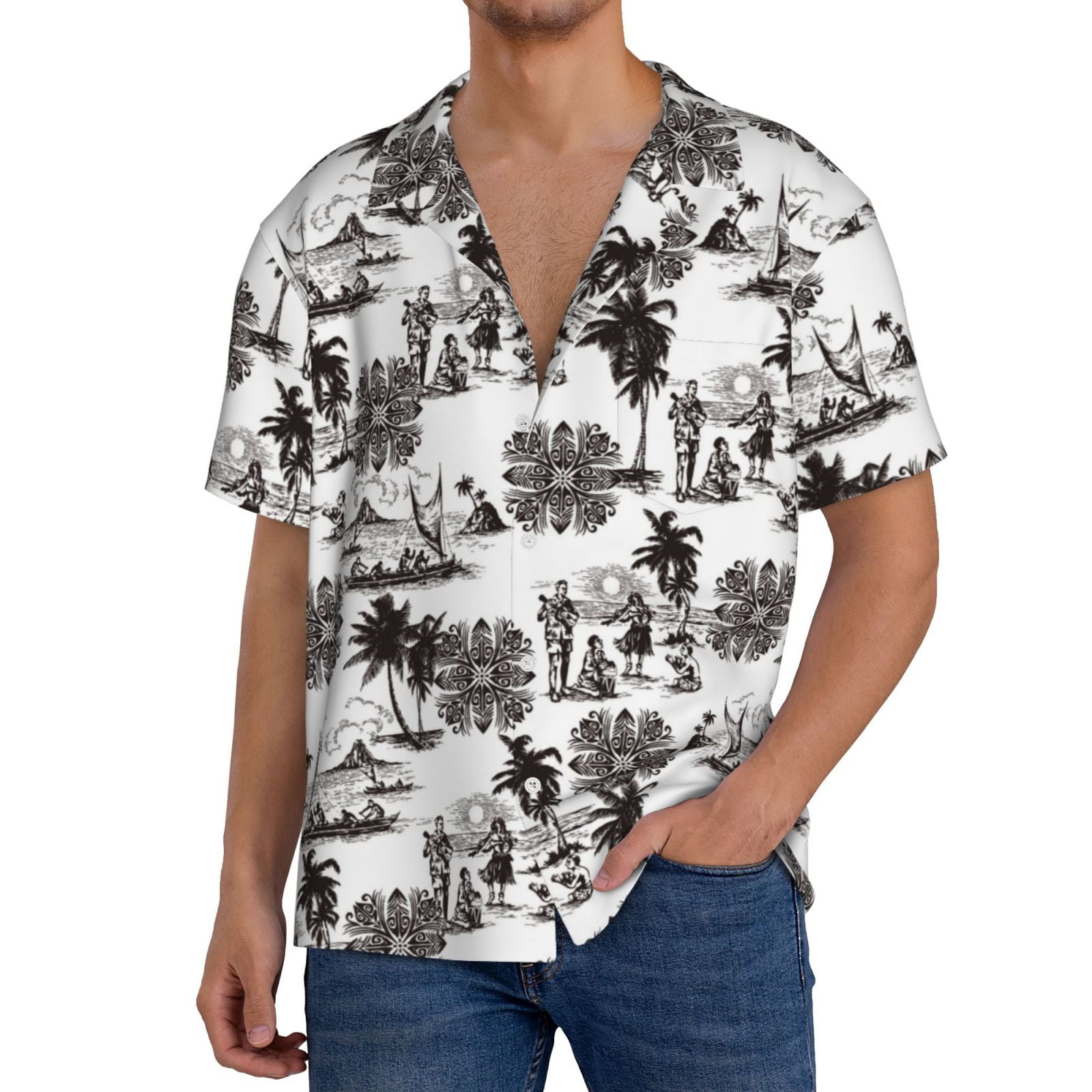 Yiaed Beach Print Mens Casual Wrinkle Free Shirts Short Sleeve Button ...