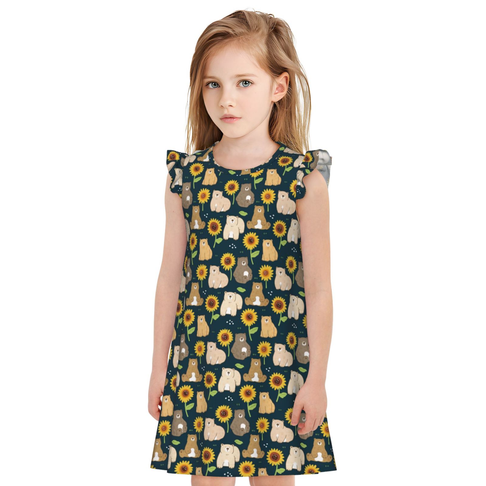 Yiaed Bear Sunflower Print Girls Nightgowns, Princess Pajama Dresses ...