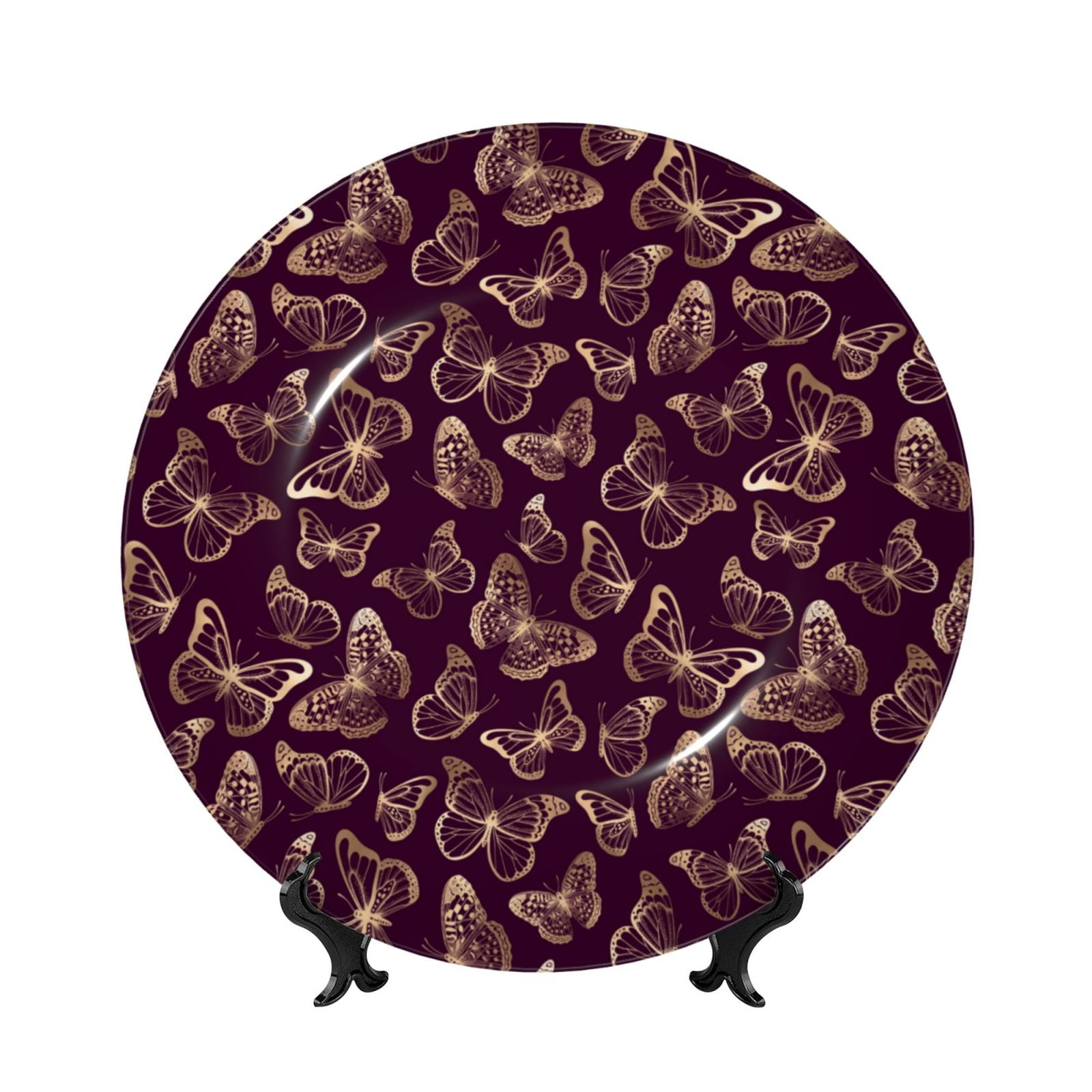 Yiaed Beautiful Purple Butterflies Print Bone China Decorative Plate ...