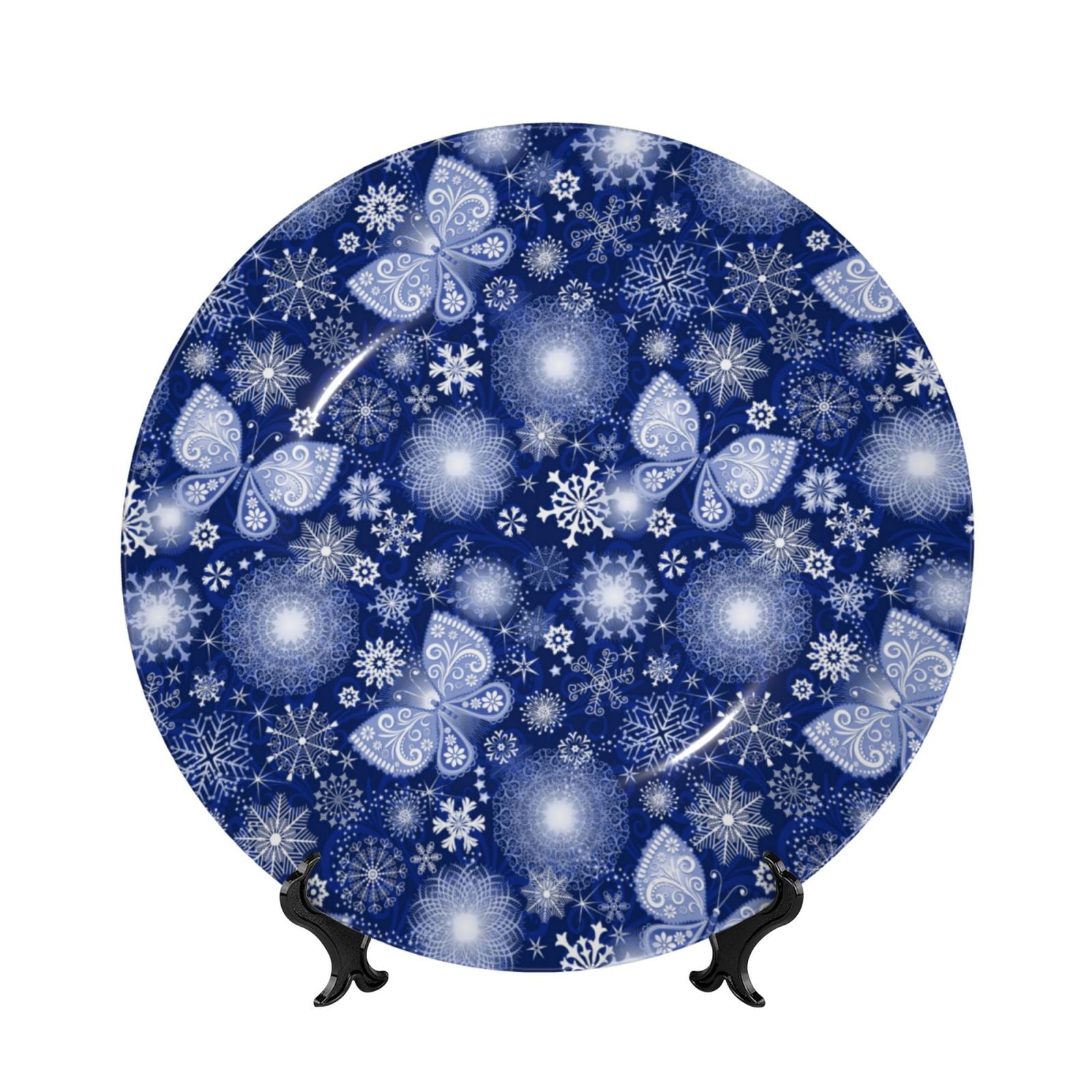 Yiaed Beautiful Snowflake Butterfly Print Bone China Decorative Plate ...