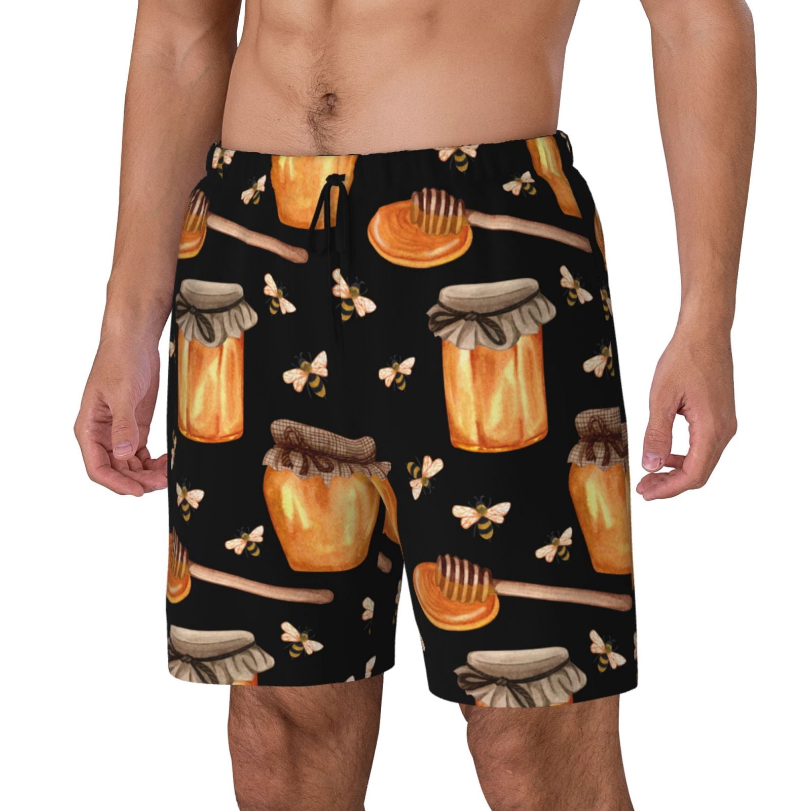 Yiaed Bee and Honey Print Mens Swim Trunks Bathing Suit Compression ...
