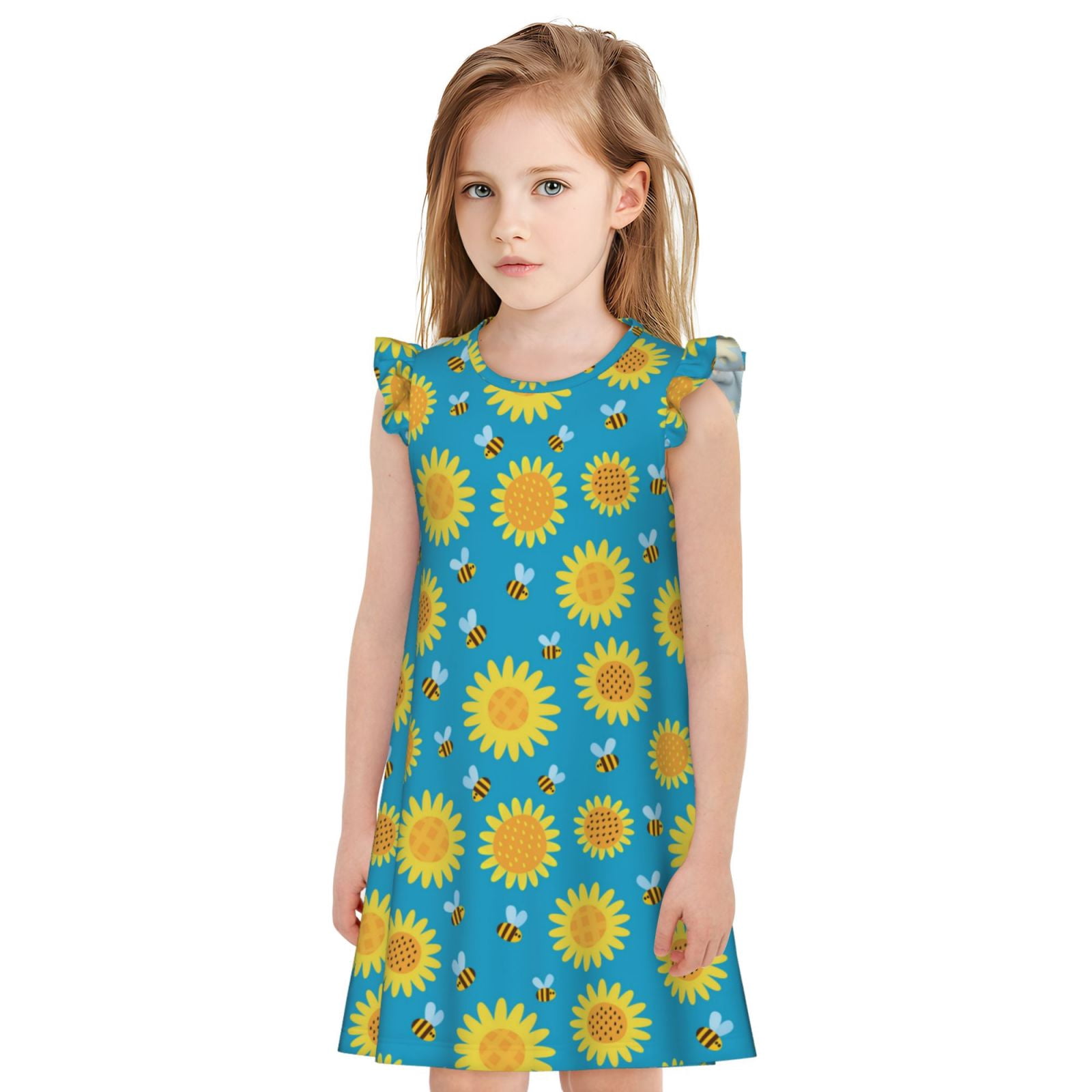 Yiaed Bee Sunflower Print Girls Nightgowns, Princess Pajama Dresses for ...