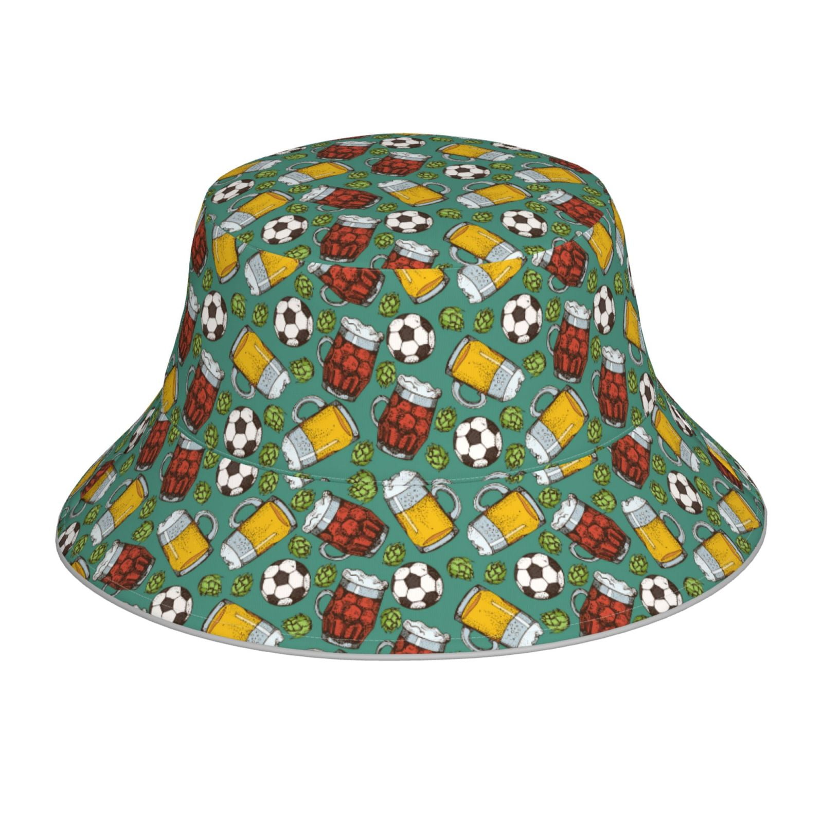 Yiaed Beer And Soccer Print Reflective Stripe Bucket Hat Unisex Funny ...