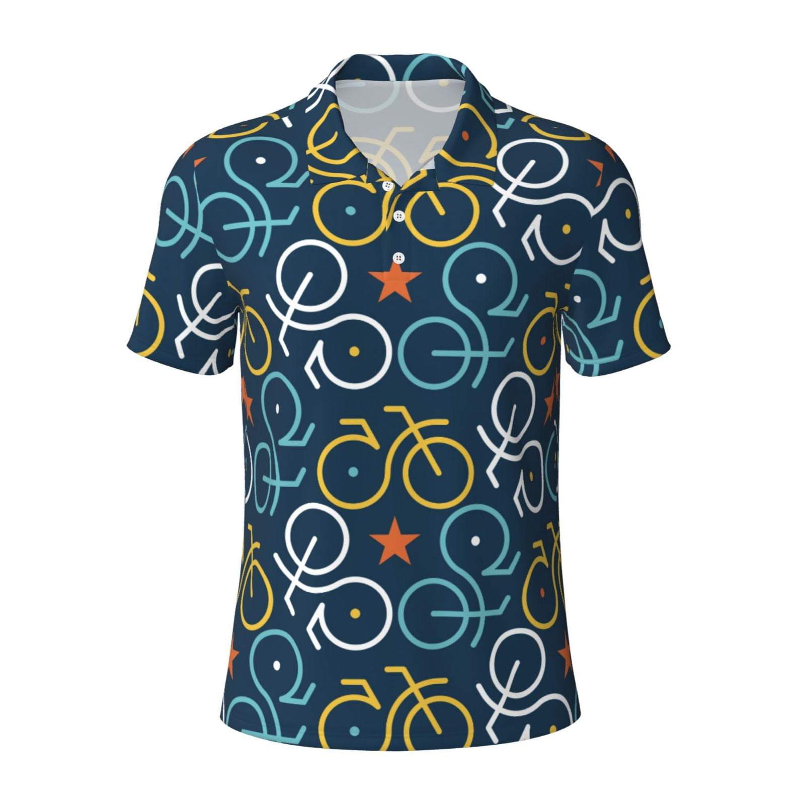 Yiaed Bicycle ColorfulPrint Men's Short Sleeve Polo Shirt,Golf Polo for ...