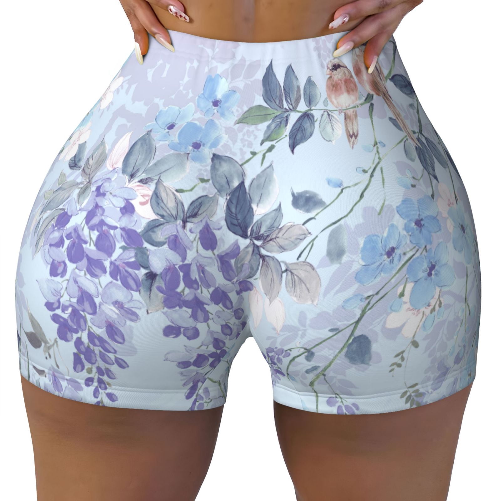 Yiaed Bird Butterfly Stripe Print Women's Athletic Shorts Running ...
