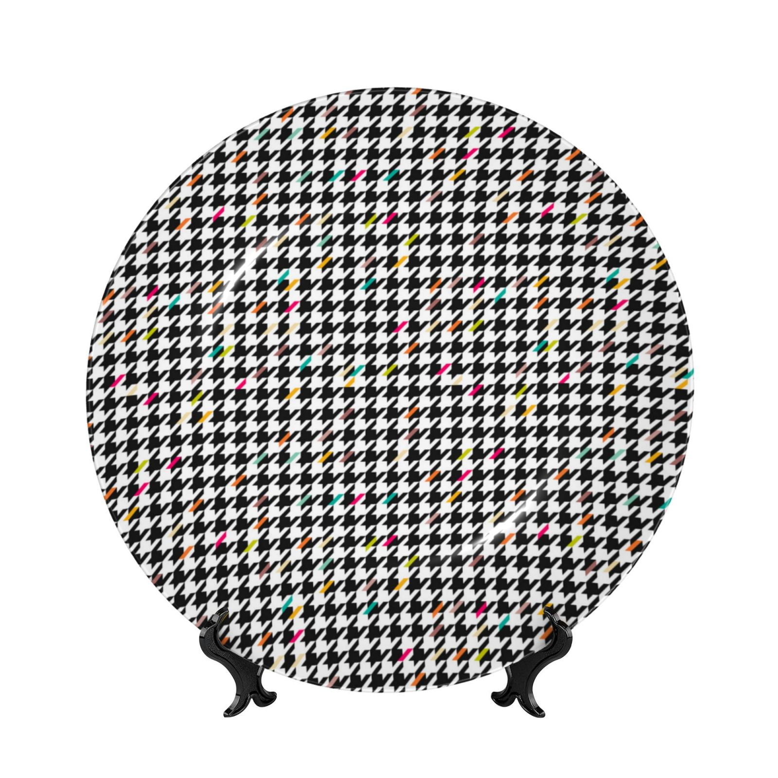 Yiaed Black And White Houndstooth Print Bone China Decorative Plate ...
