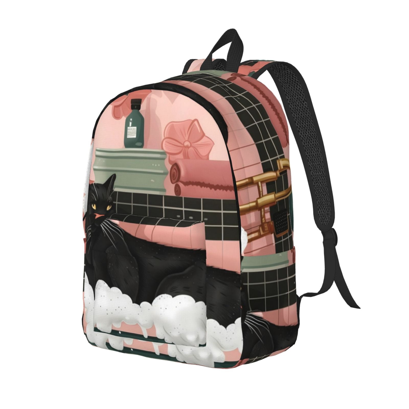 Yiaed Black Cat Pink Bathroom Print Laptop Backpack Travel Canvas ...