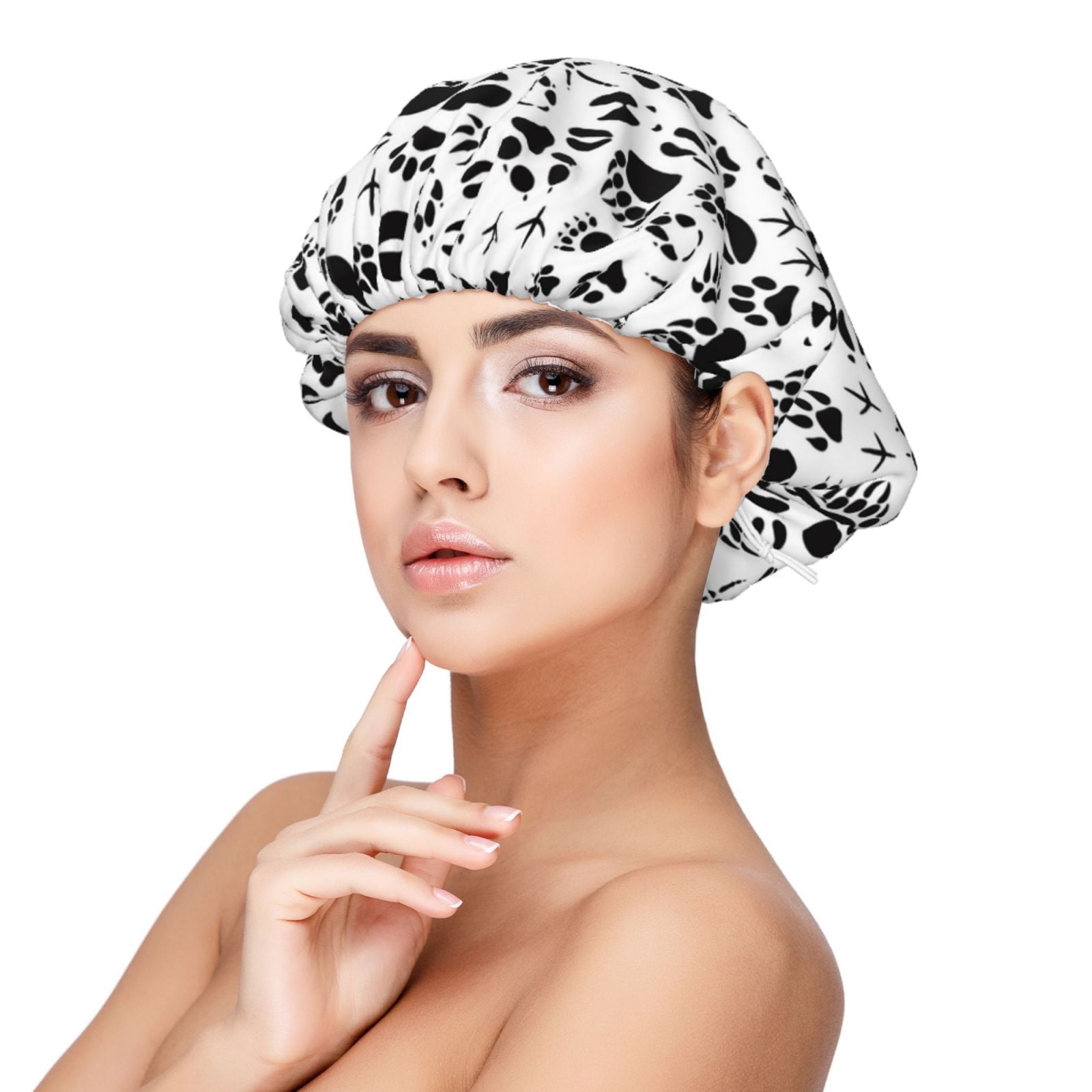 Yiaed Black Footprints Print Satin Bonnet Silk Bonnet Hair Bonnet for ...