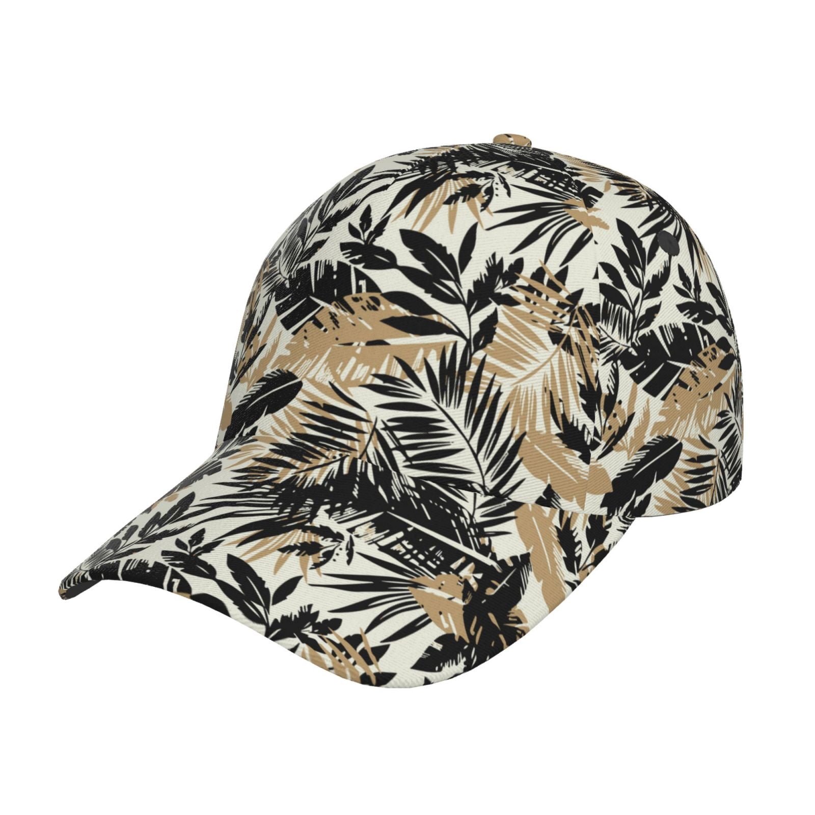 Yiaed Black Palm Leaves Print Cap Adjustable Size for Running Workouts ...