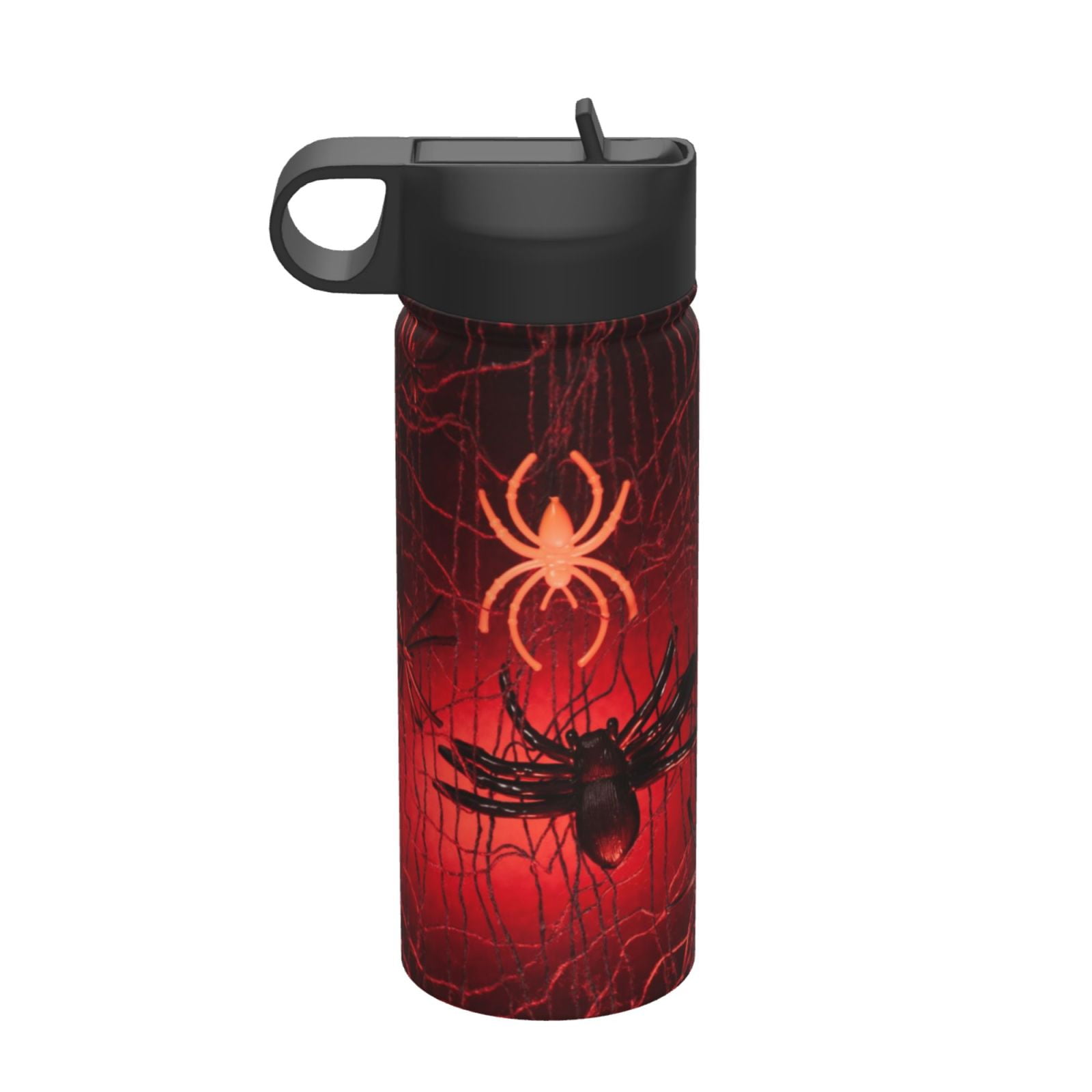 Yiaed Black Spider Web With Spiders Print Water Bottle with Straw Lid ...