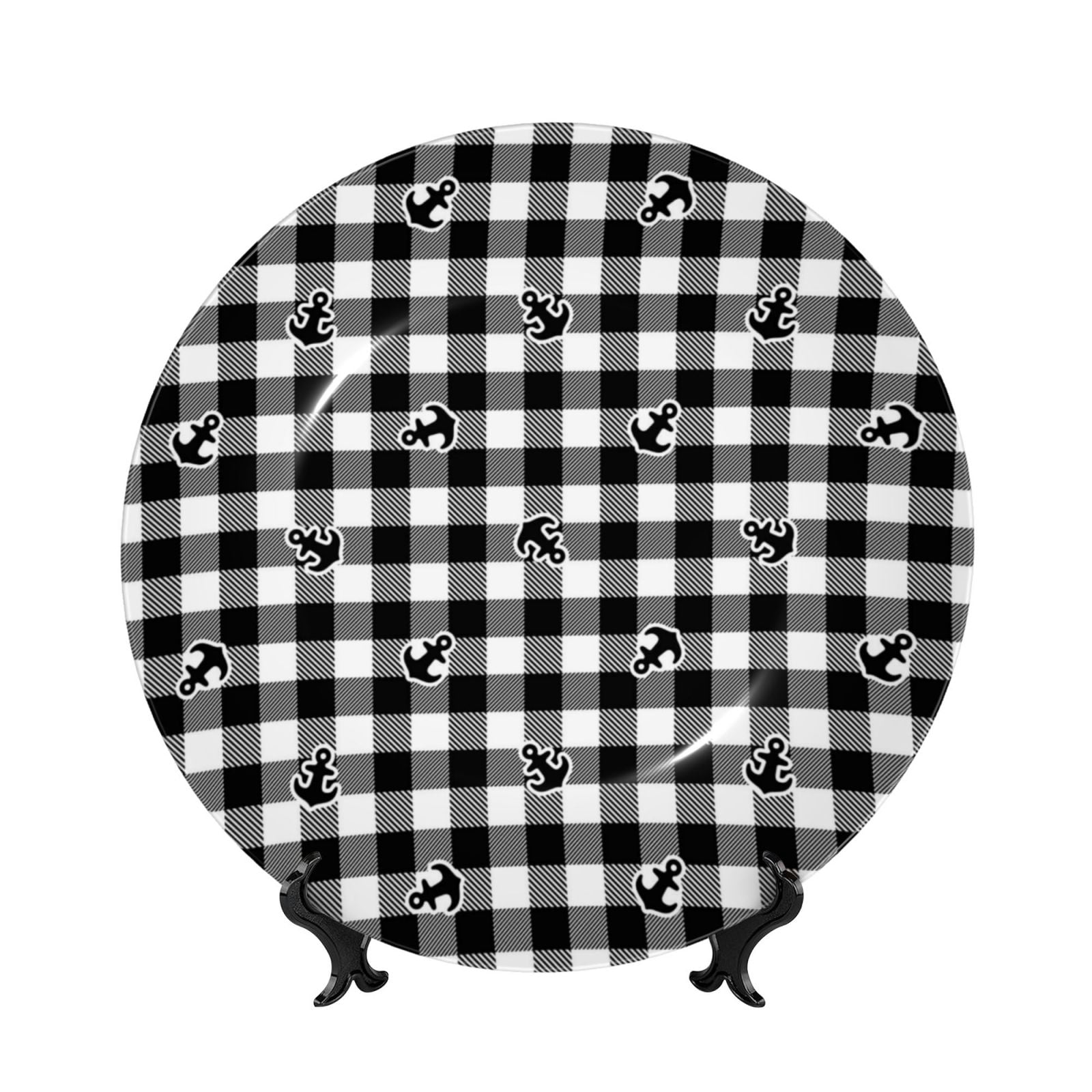 Yiaed Black Tartan Plaid Print Bone China Decorative Plate Ceramic ...