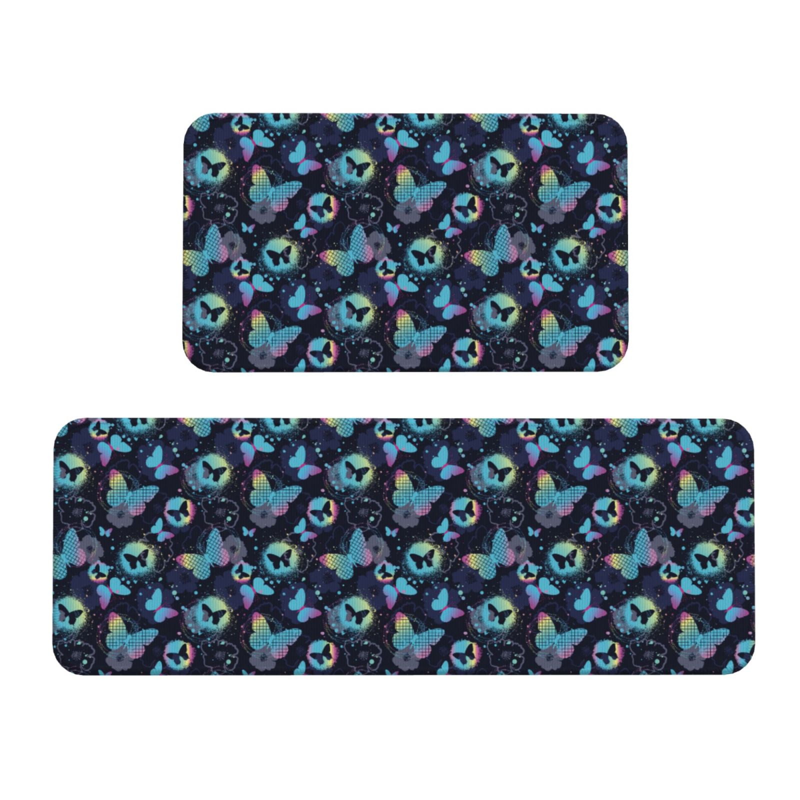 Yiaed Blue Butterfly Kitchen Rugs Sets of 2 Kitchen Mats Cushioned Anti ...