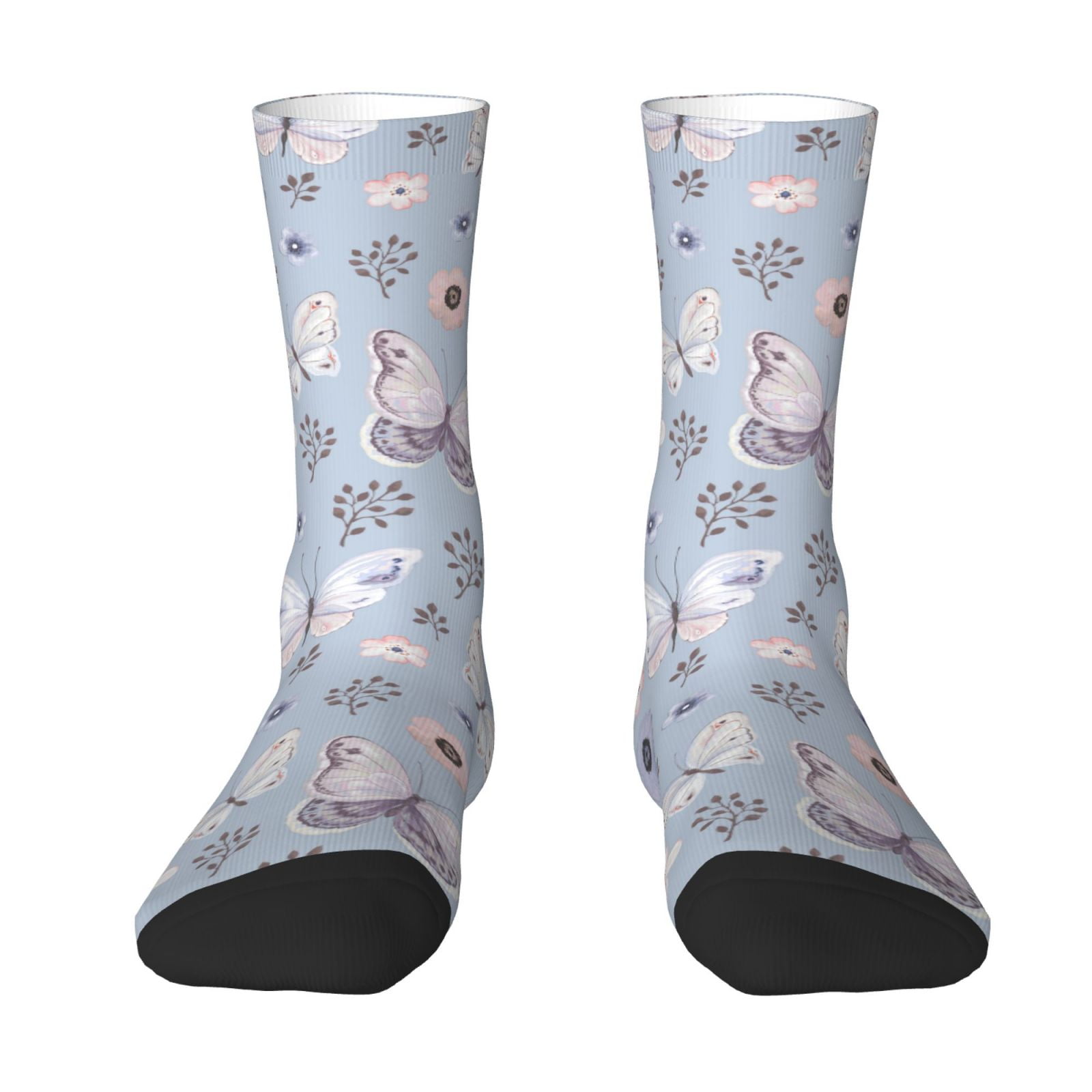 Yiaed Blue Butterfly Print Great elasticity Crew Socks Sports socks for ...