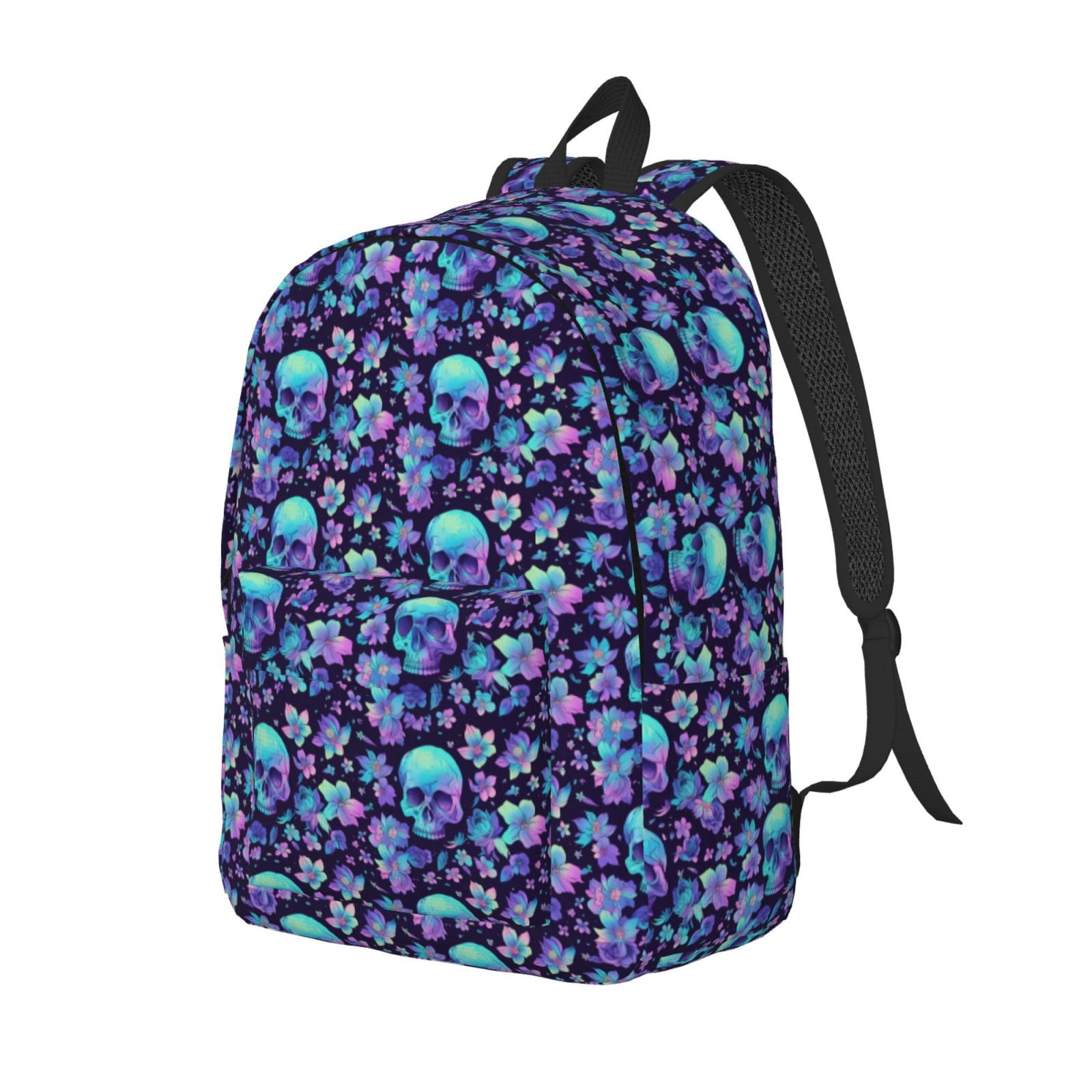 Yiaed Blue Flower Skull Print Print Laptop Backpack Travel Canvas ...