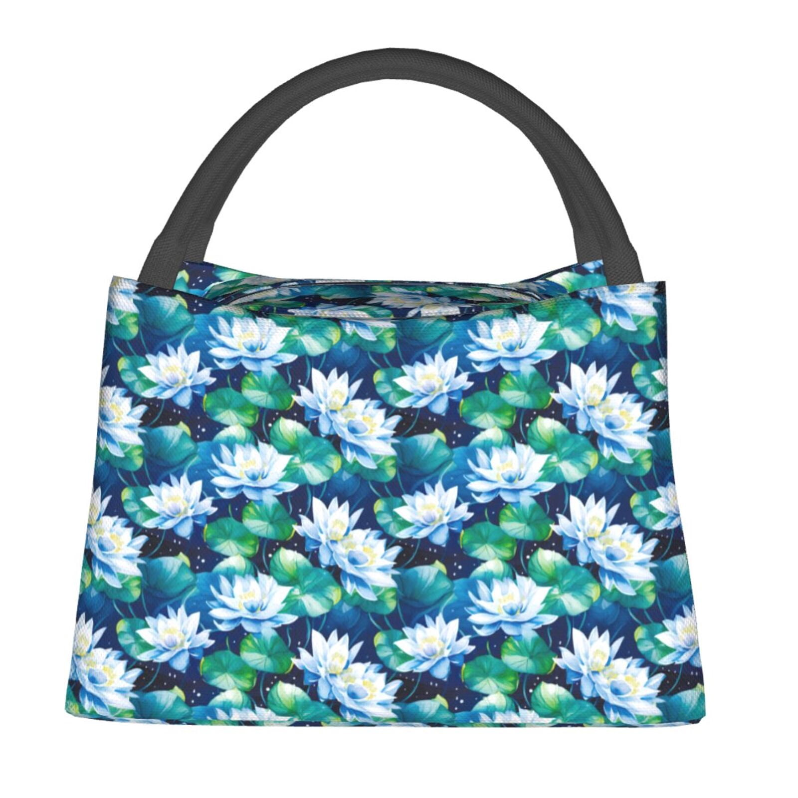 Yiaed Blue Lotus Flower Print Lunch box lunch bag Portable Insulated ...