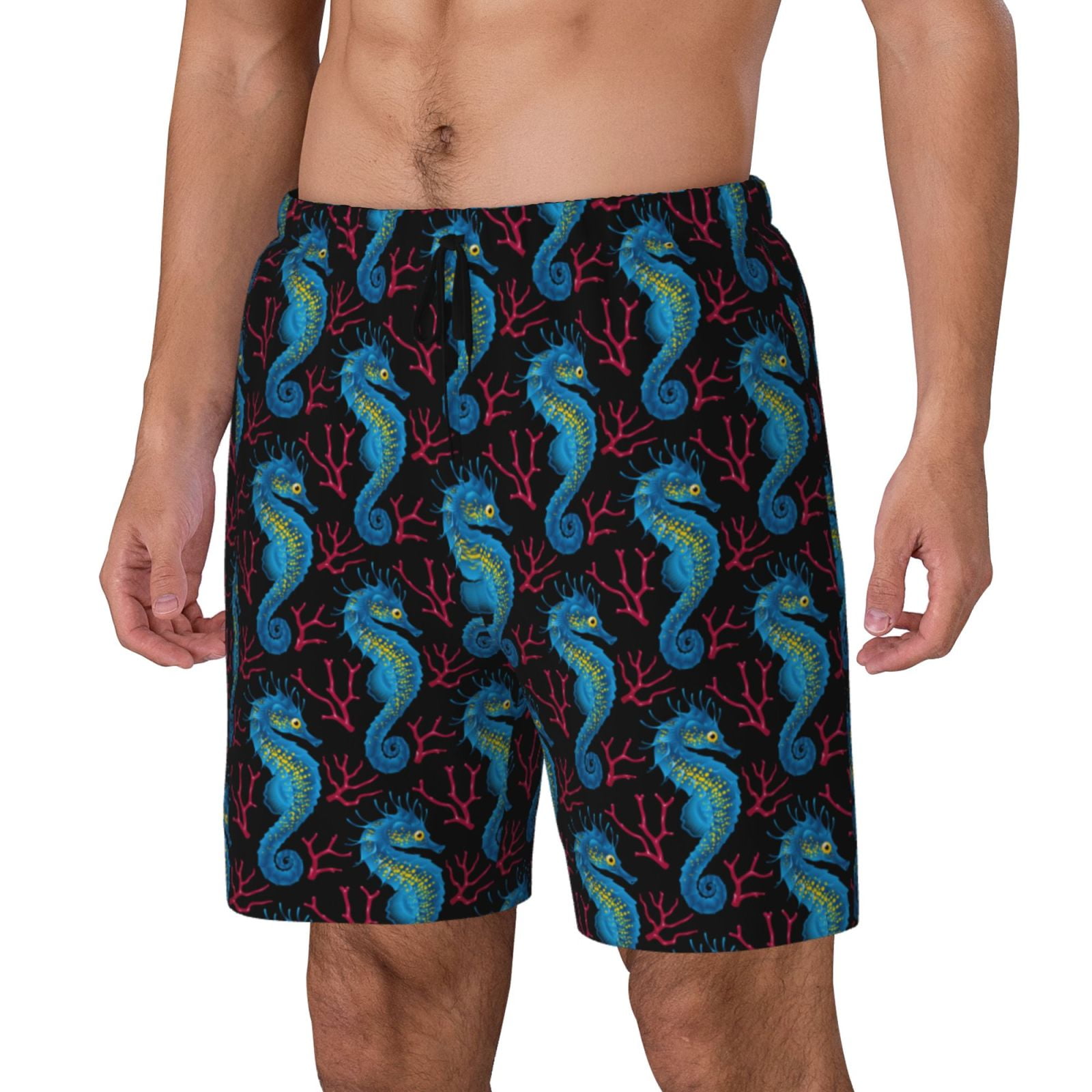Yiaed Blue Seahorse Print Mens Swim Trunks Bathing Suit Compression ...