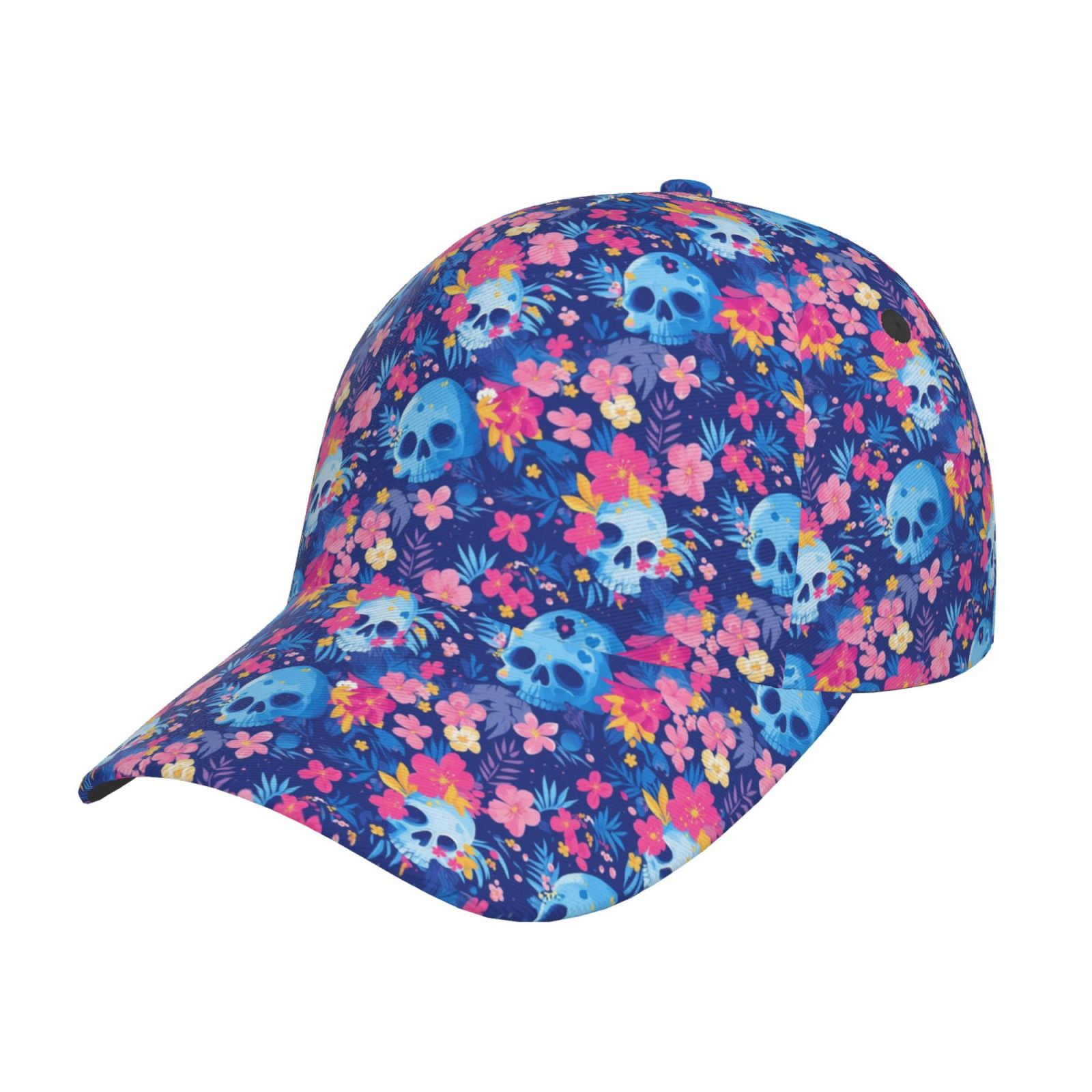 Yiaed Blue Skull Flower Print Cap Adjustable Size for Running Workouts ...