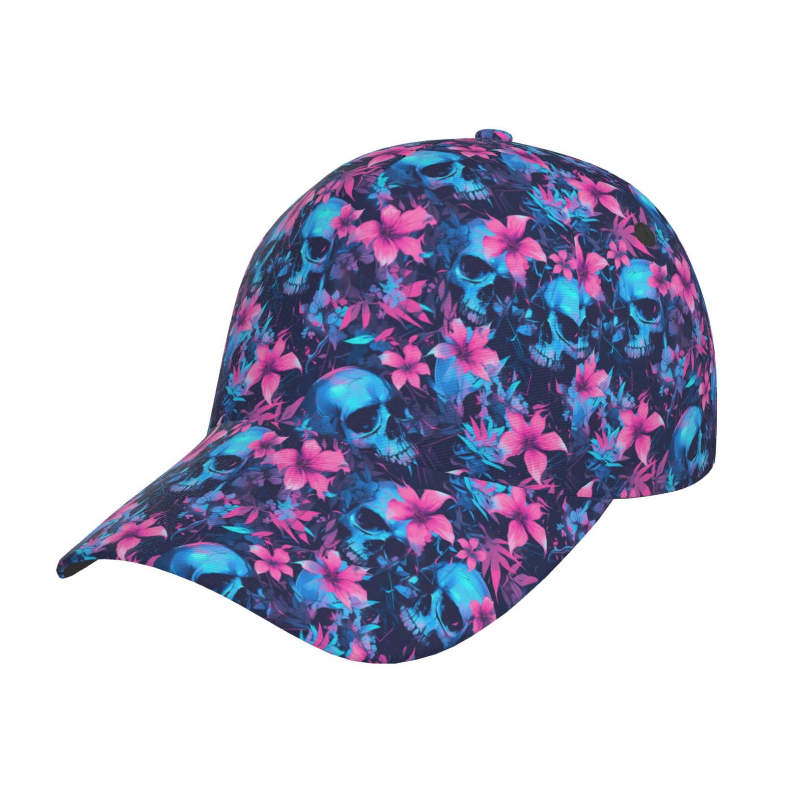 Yiaed Blue Skull Flower Print Cap Adjustable Size for Running Workouts ...