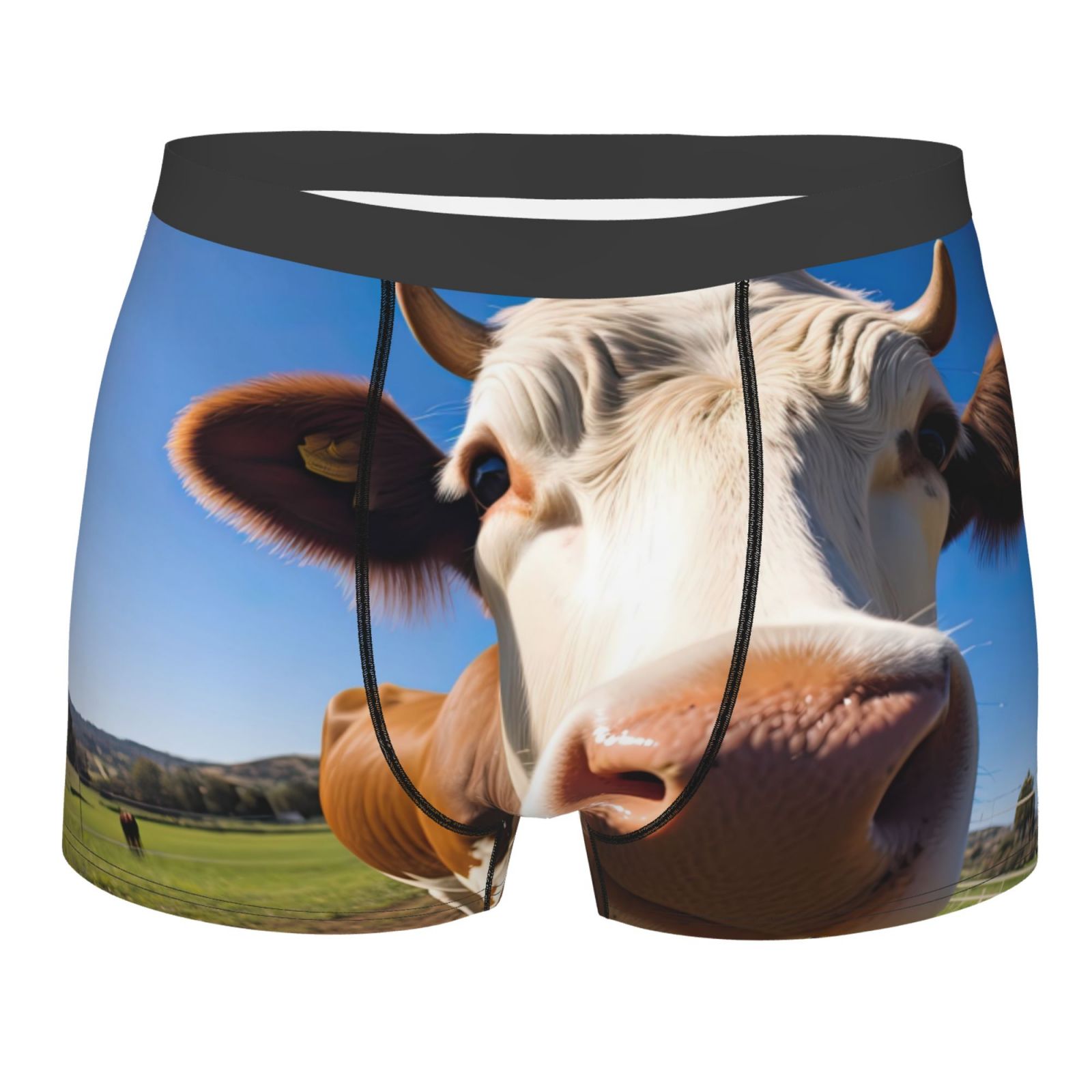 Yiaed Blue Sky Meadow Cute Cow Print Men's Soft Cotton Boxer Shorts ...