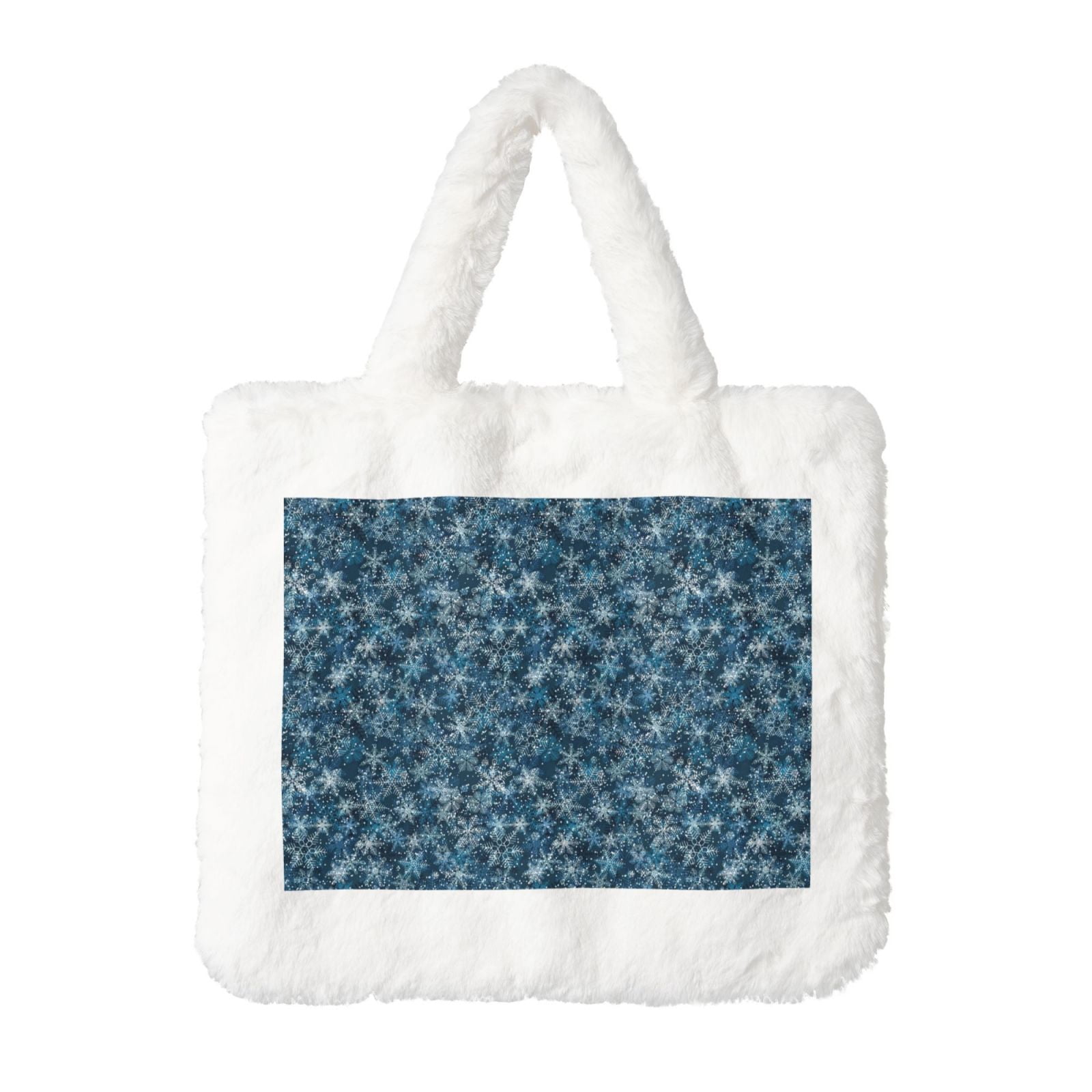 Yiaed Blue and White Gradient Snowflake Print Fluffy Shoulder Bag Plush ...