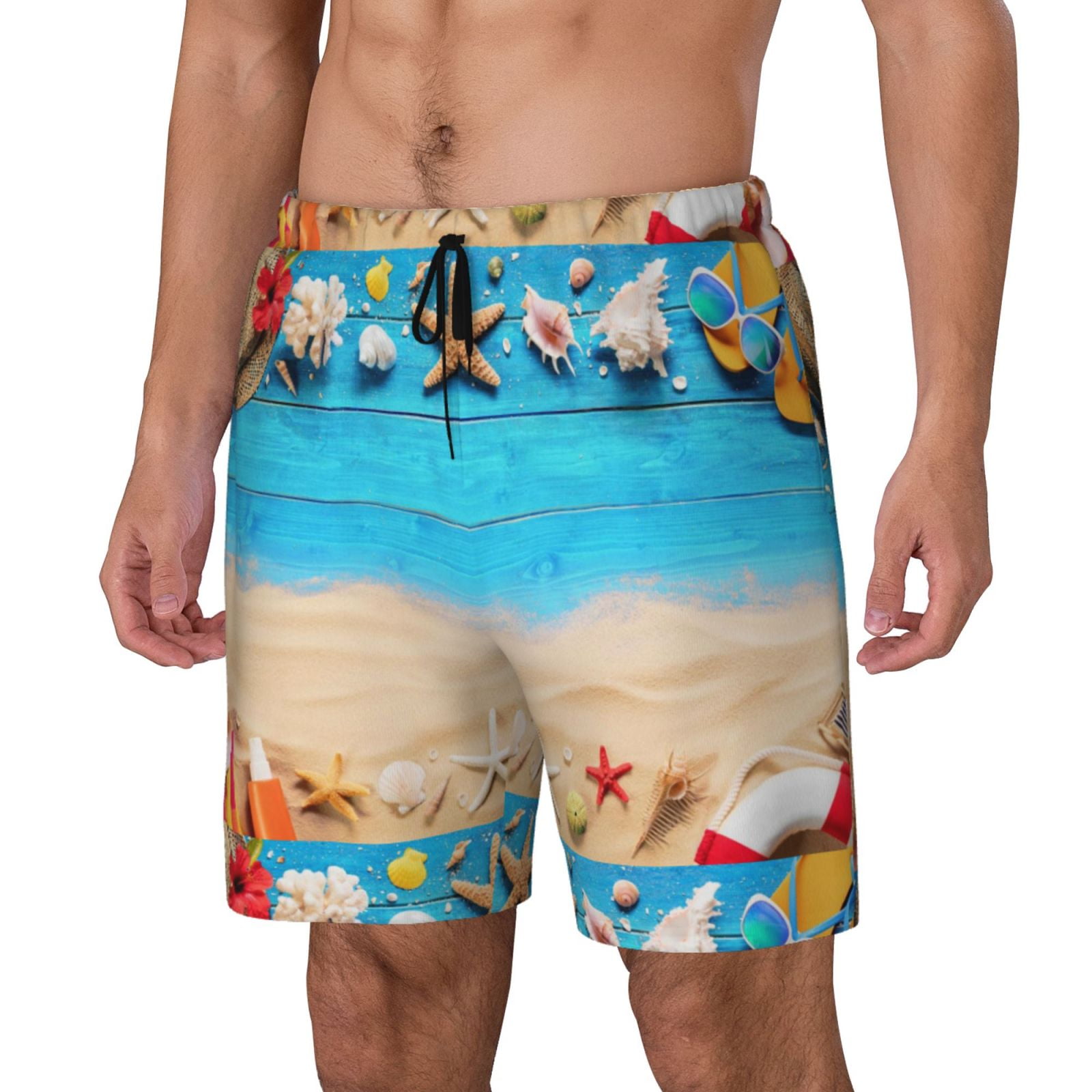 Yiaed Boards and Beach Print Mens Swim Trunks Bathing Suit Compression ...