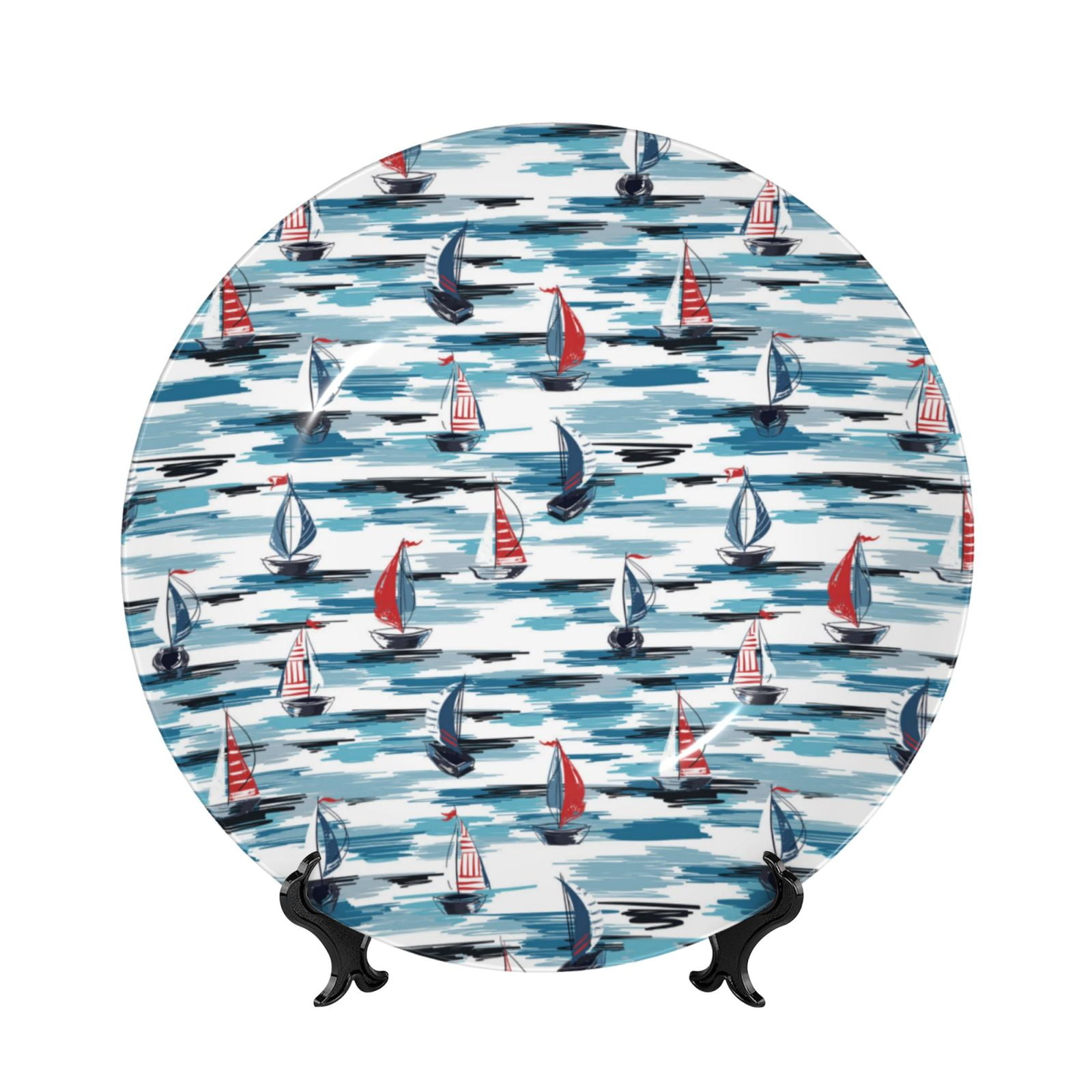 Yiaed Boat In Ocean Print Bone China Decorative Plate Ceramic Dinner ...