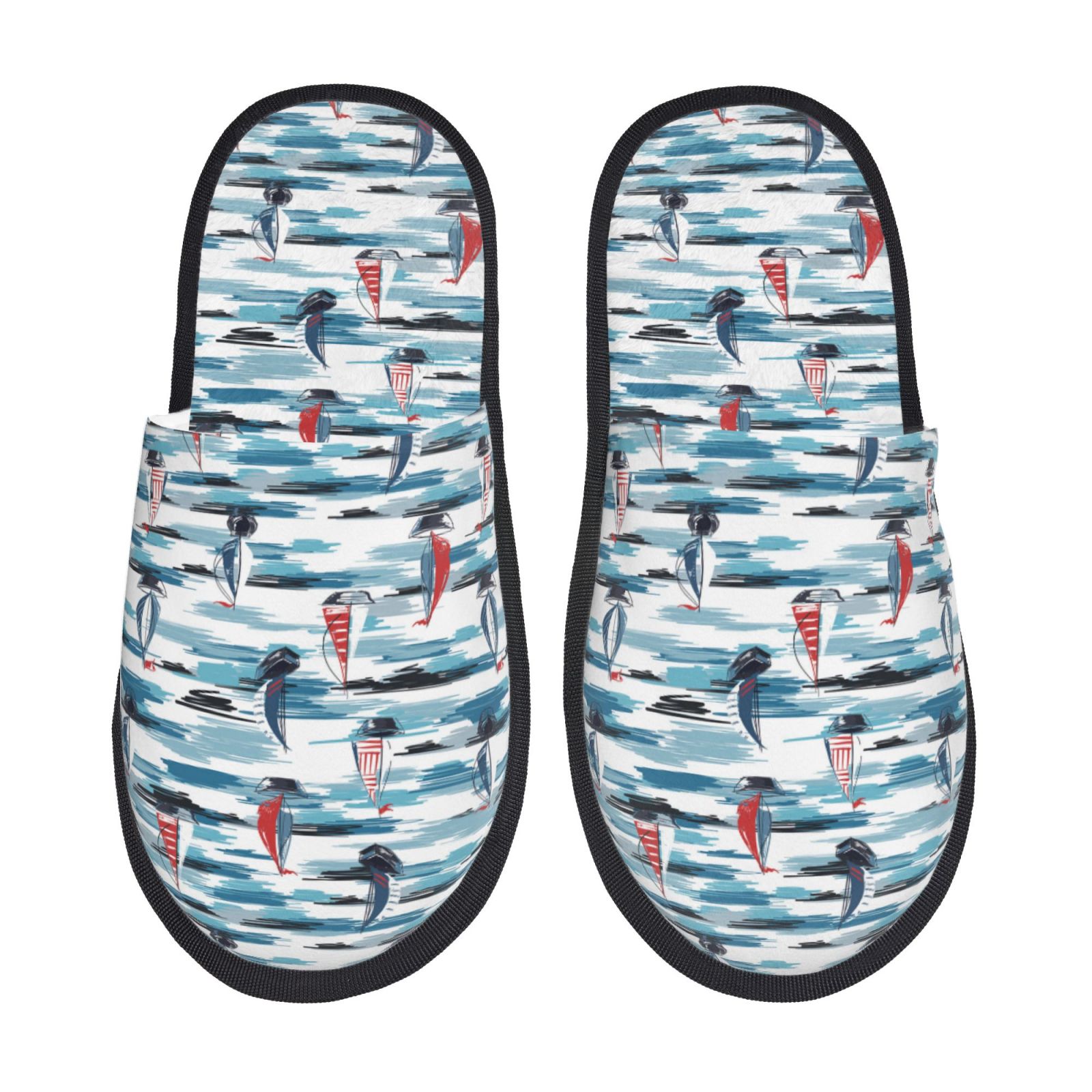 Yiaed Boat In Ocean Print Unisex House Slippers, Slip on Warm Shoes ...