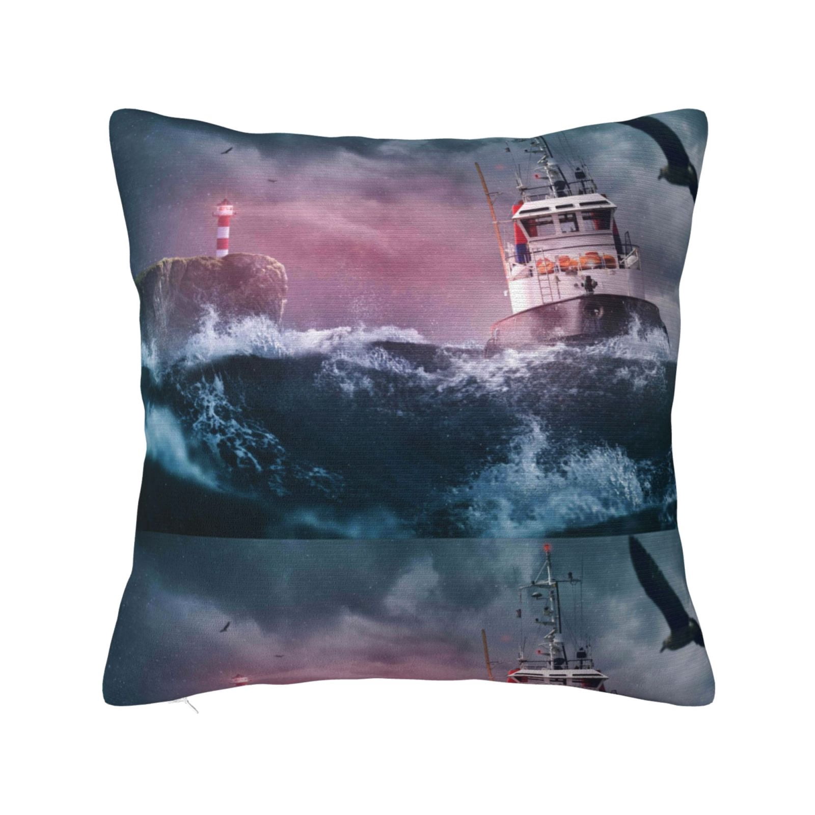 Yiaed Boat Lighthouse Storm Waves Print Pillow Covers Super Soft ...