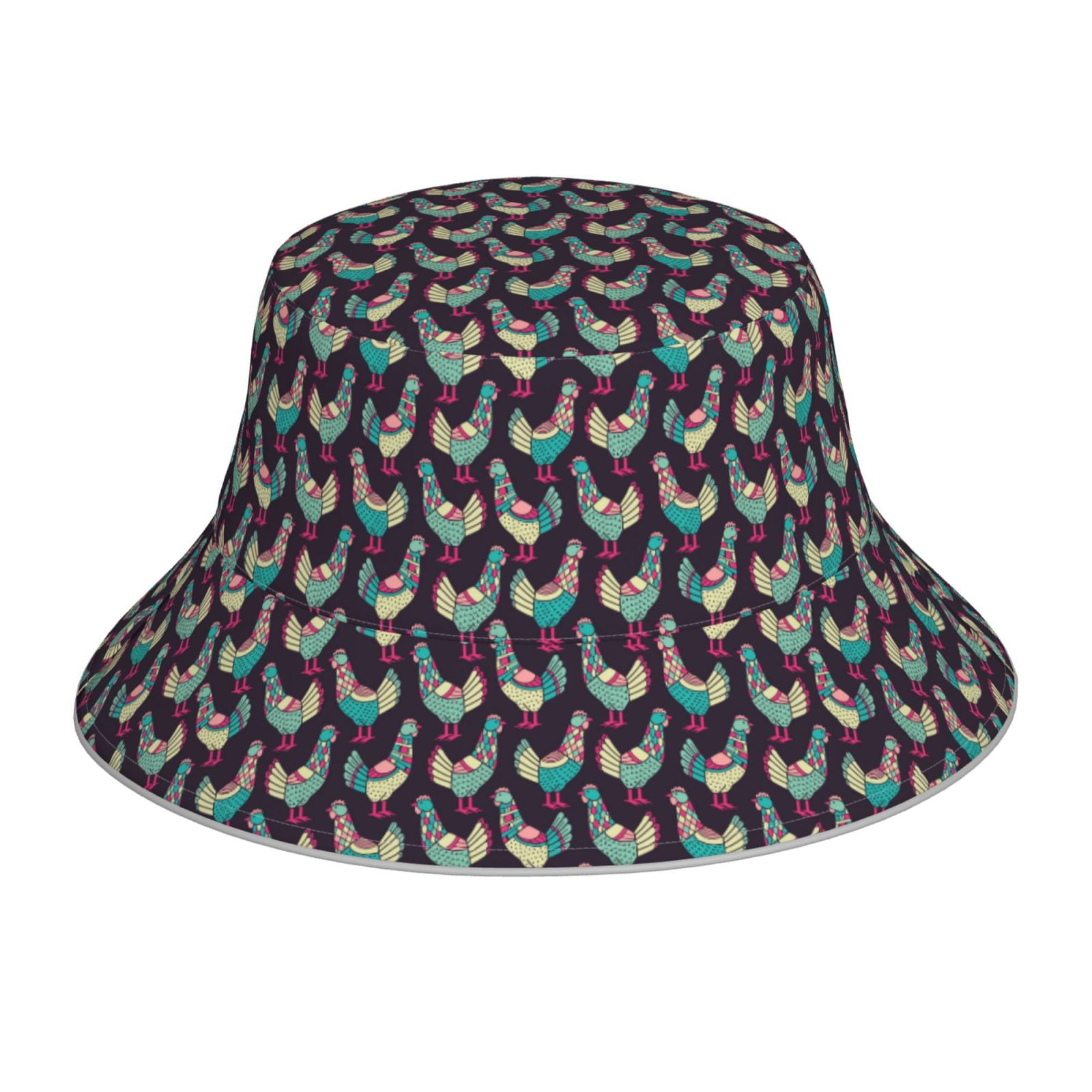 Yiaed Bohemian Chicken Print Reflective Stripe Bucket Hat Unisex Funny Outdoor Fisherman Cap ...