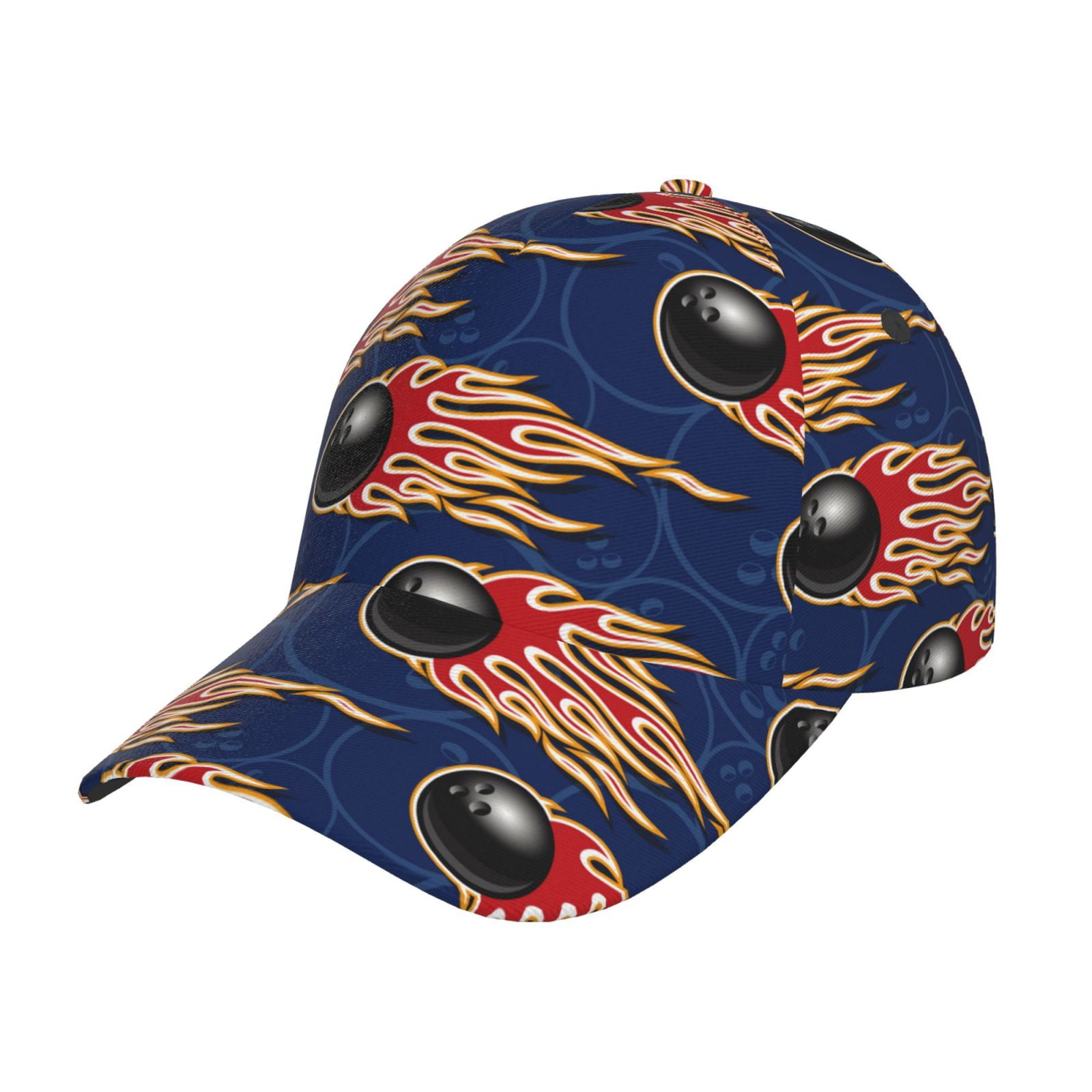 Yiaed Bowling Ball And Flame Print Cap Adjustable Size for Running ...