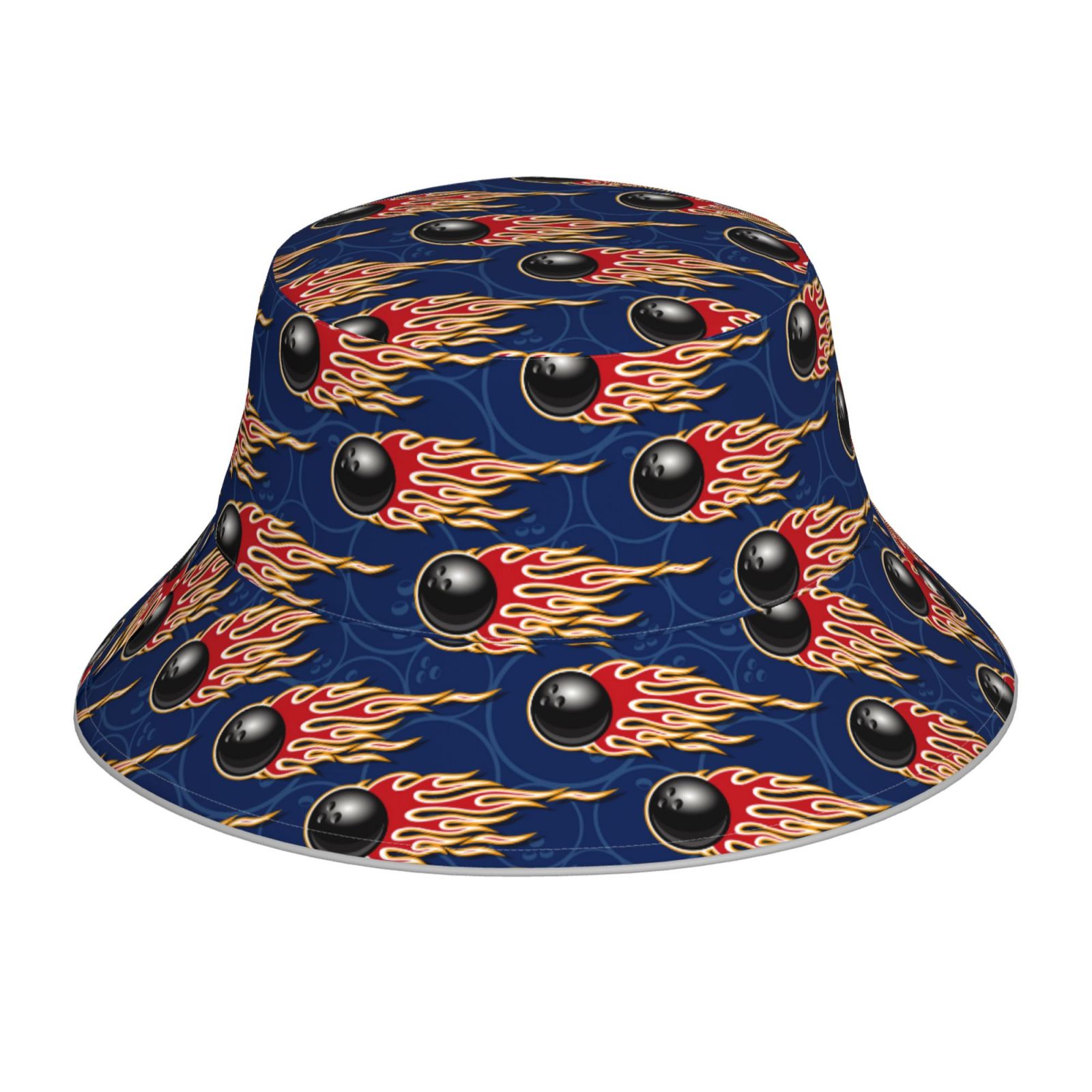 Yiaed Bowling Ball And Flame Print Reflective Stripe Bucket Hat Unisex ...
