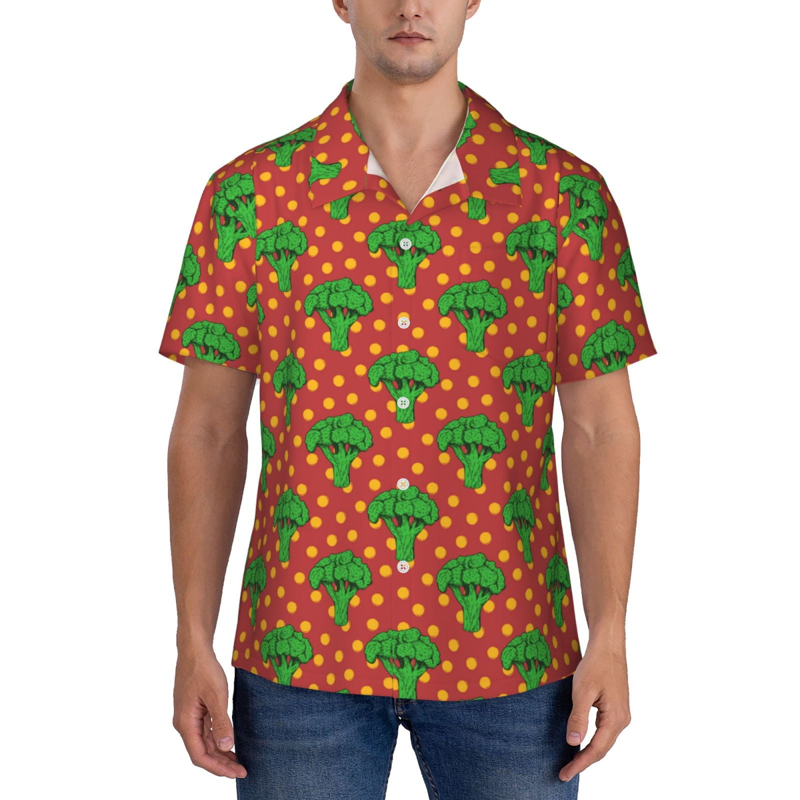 Yiaed Broccoli Print Hawaiian Shirt for Men Short Sleeve Button Down ...