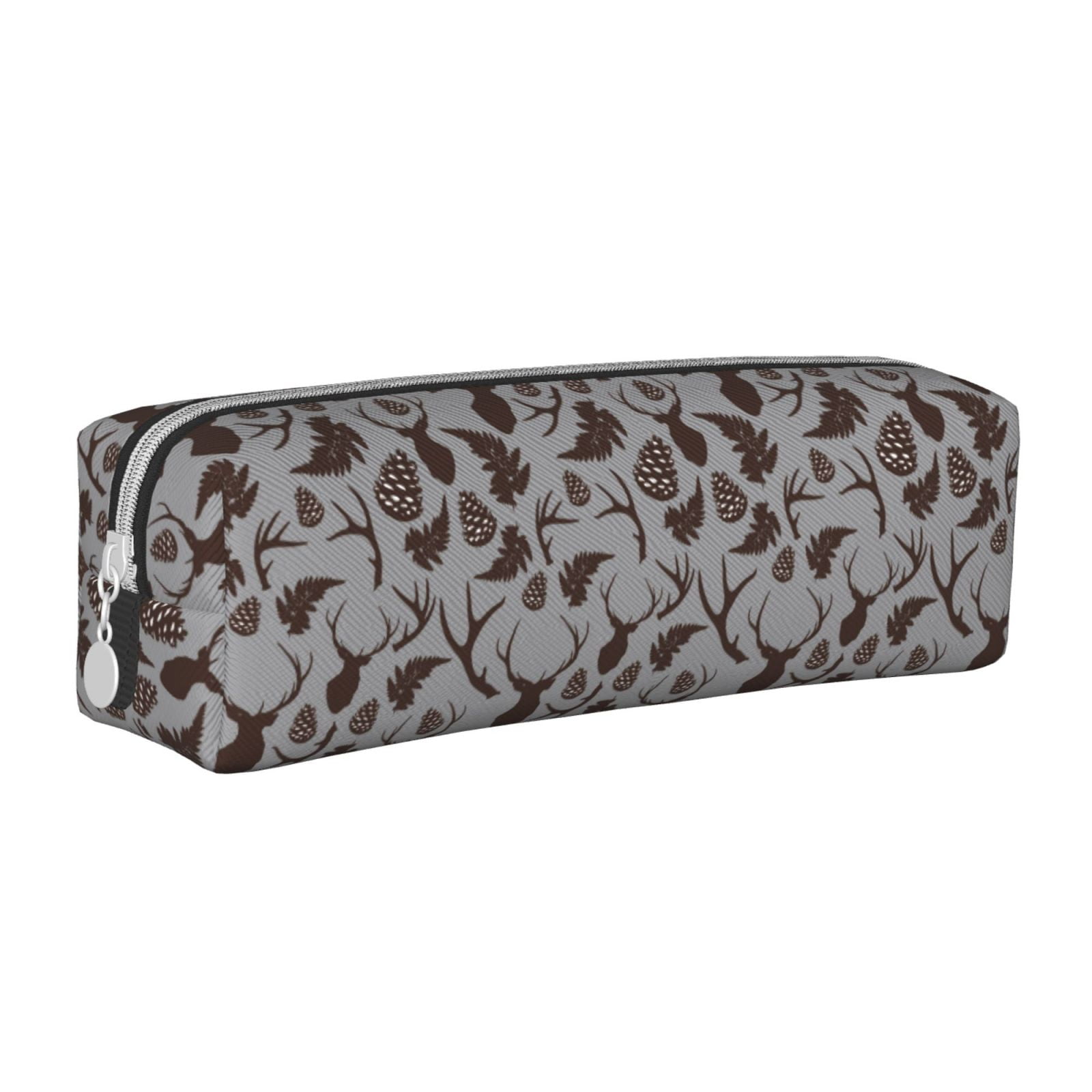 Yiaed Brown Moose with Pinecones Print Leather Pencil Case - Leather Pen Pencil Holder - Elegant ...