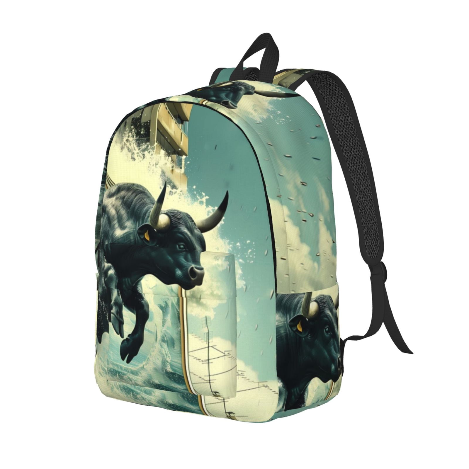 Yiaed Bull Charging Through Waves Print Laptop Backpack Travel Canvas ...