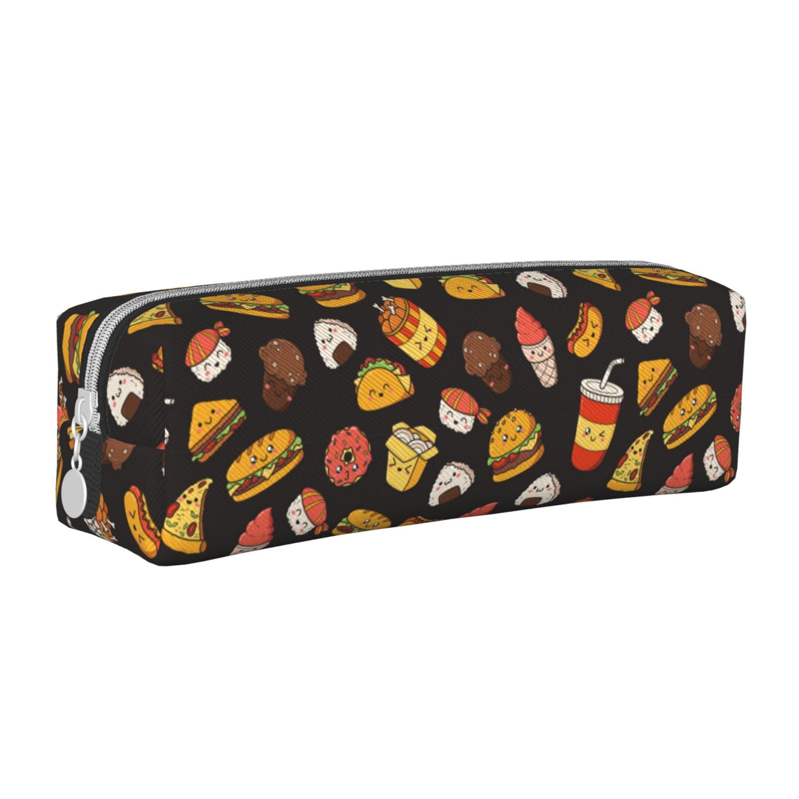Yiaed Burger Fries Print Leather Pencil Case - Leather Pen Pencil ...