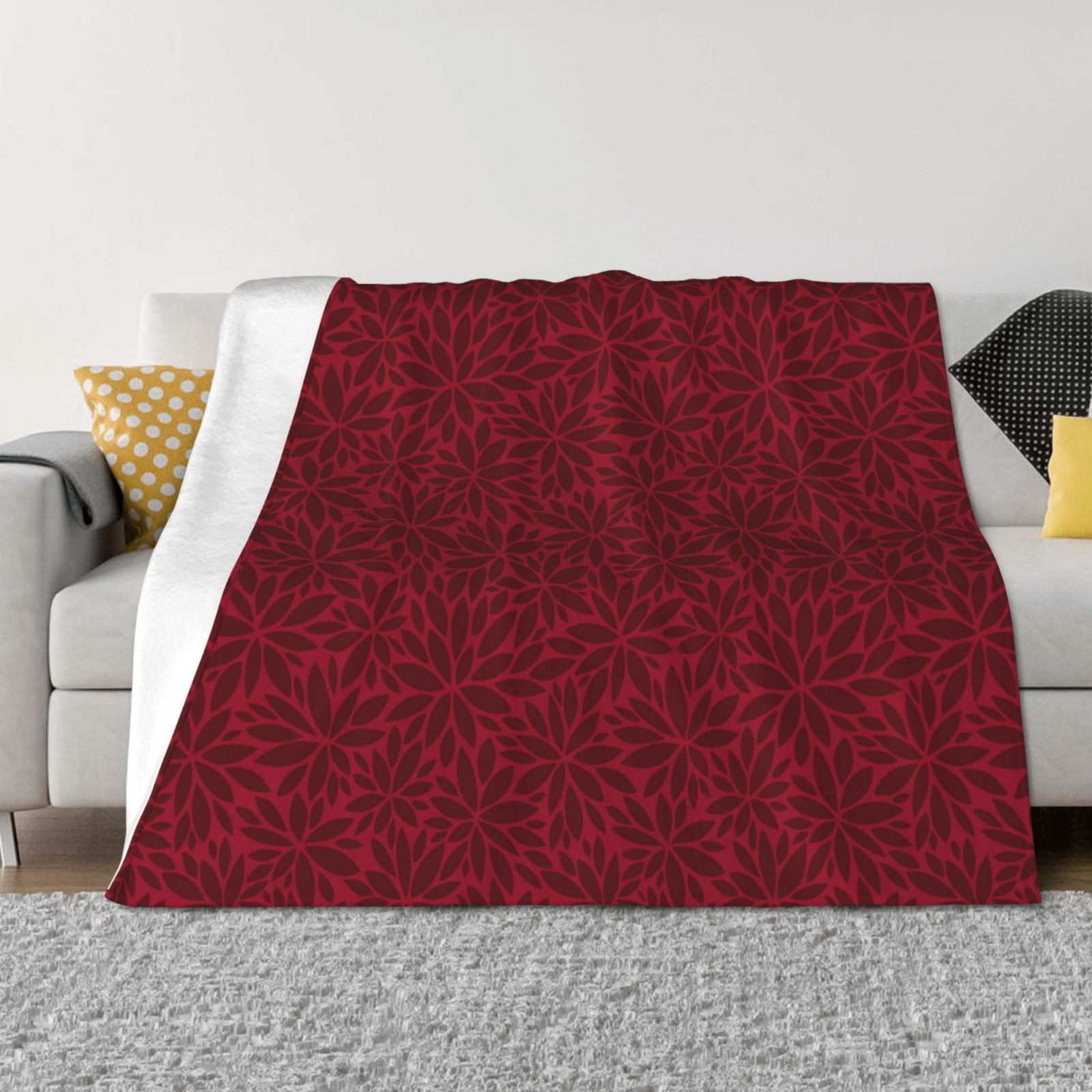 Yiaed Burgundy Floral Print Blanket Throw Blanket Soft Cozy Flannel ...