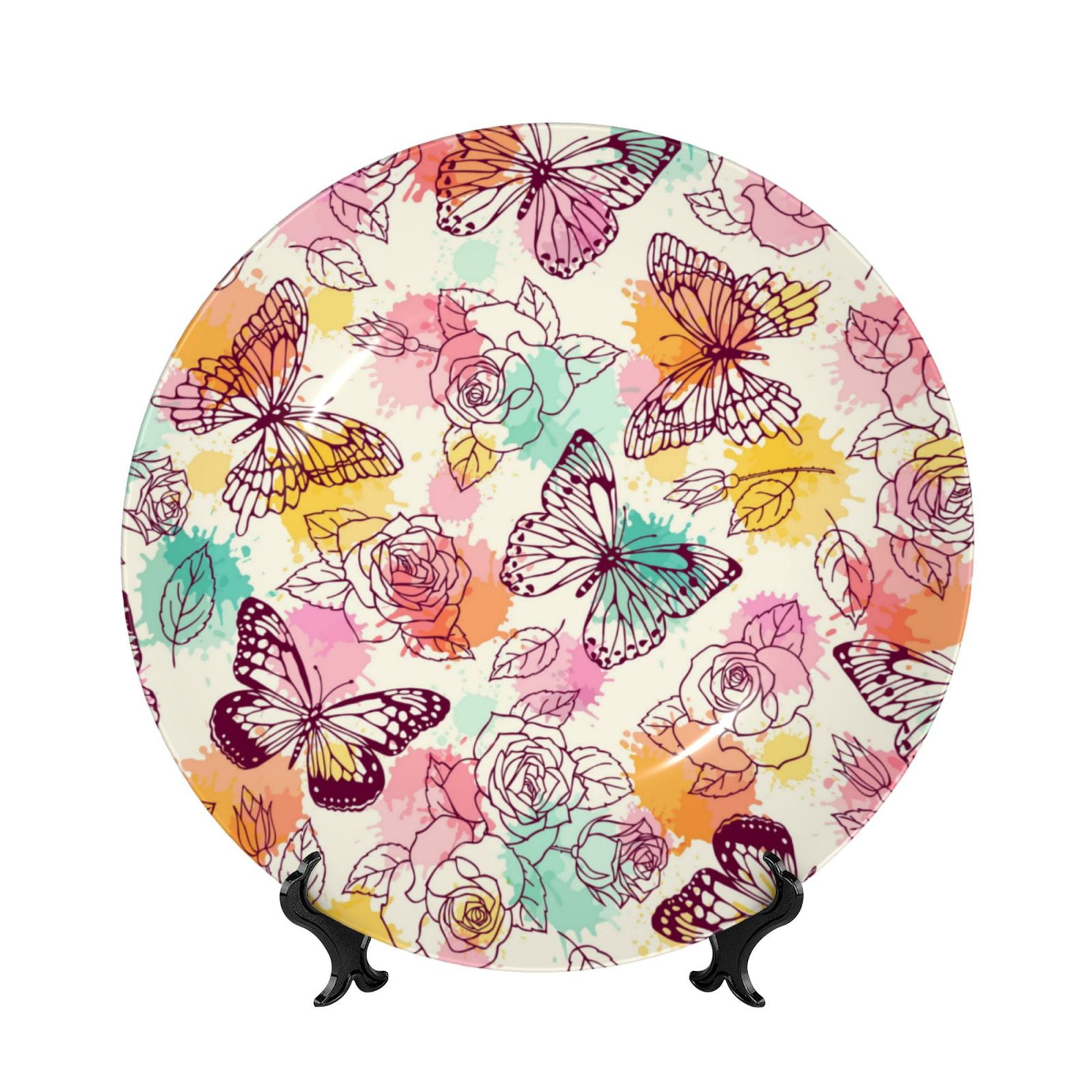 Yiaed Butterflies and Roses Print Bone China Decorative Plate Ceramic ...